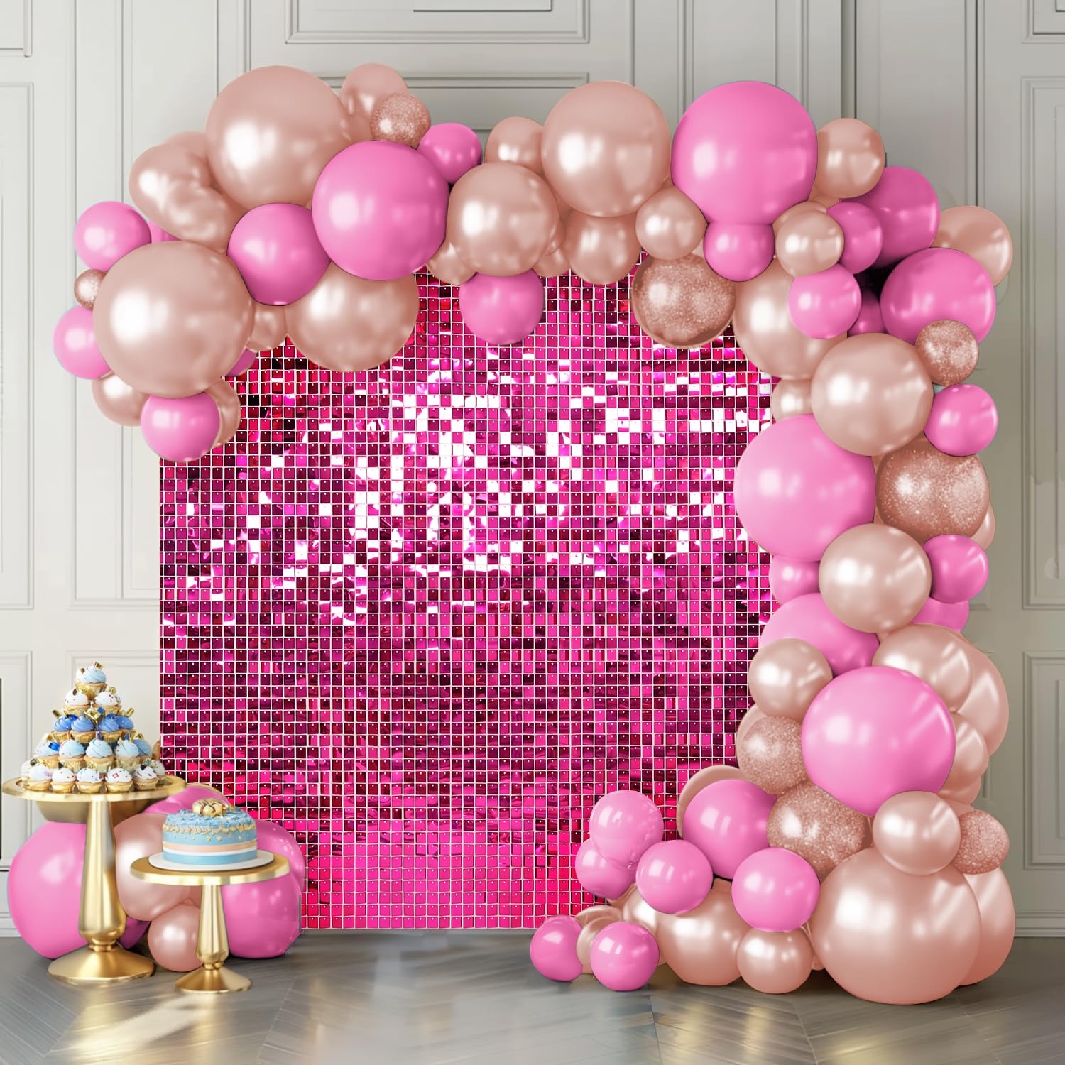 Shimmer Wall Backdrop Hot Pink Wall Panels 24Pcs Square Sequin Shimmer ...