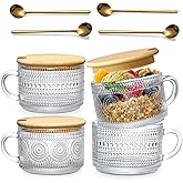 Amazon.com | LANDNEOO 4pcs Set Vintage Coffee Mugs gifts for women, Overnight Oats Containers ...