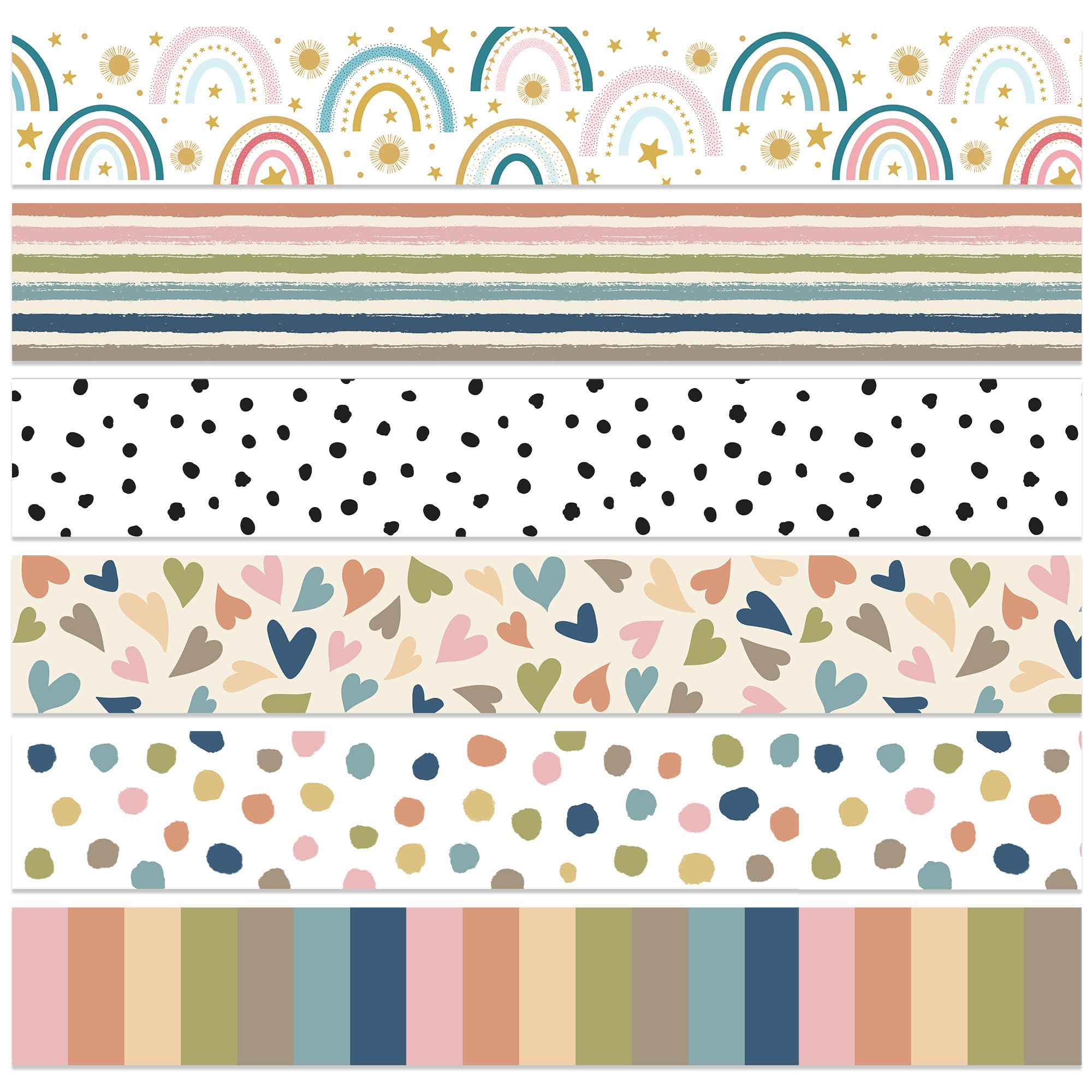 Boho Classroom Bulletin Border Heart Rainbow Polka Dot Border Stickers ...