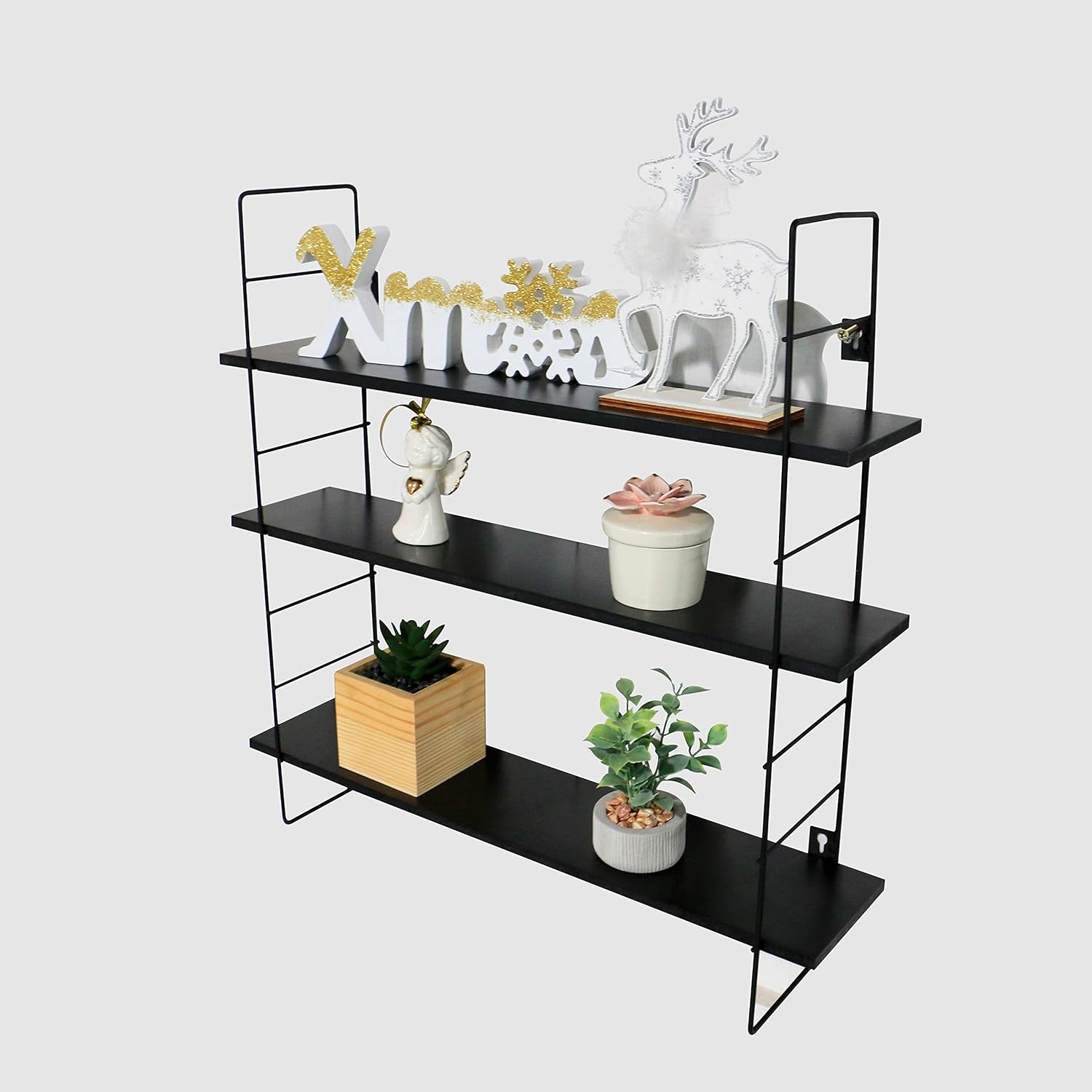 Adjustable 3 Tier Wood Shelf Unit with Metal Brackets – Wall Mounted ...