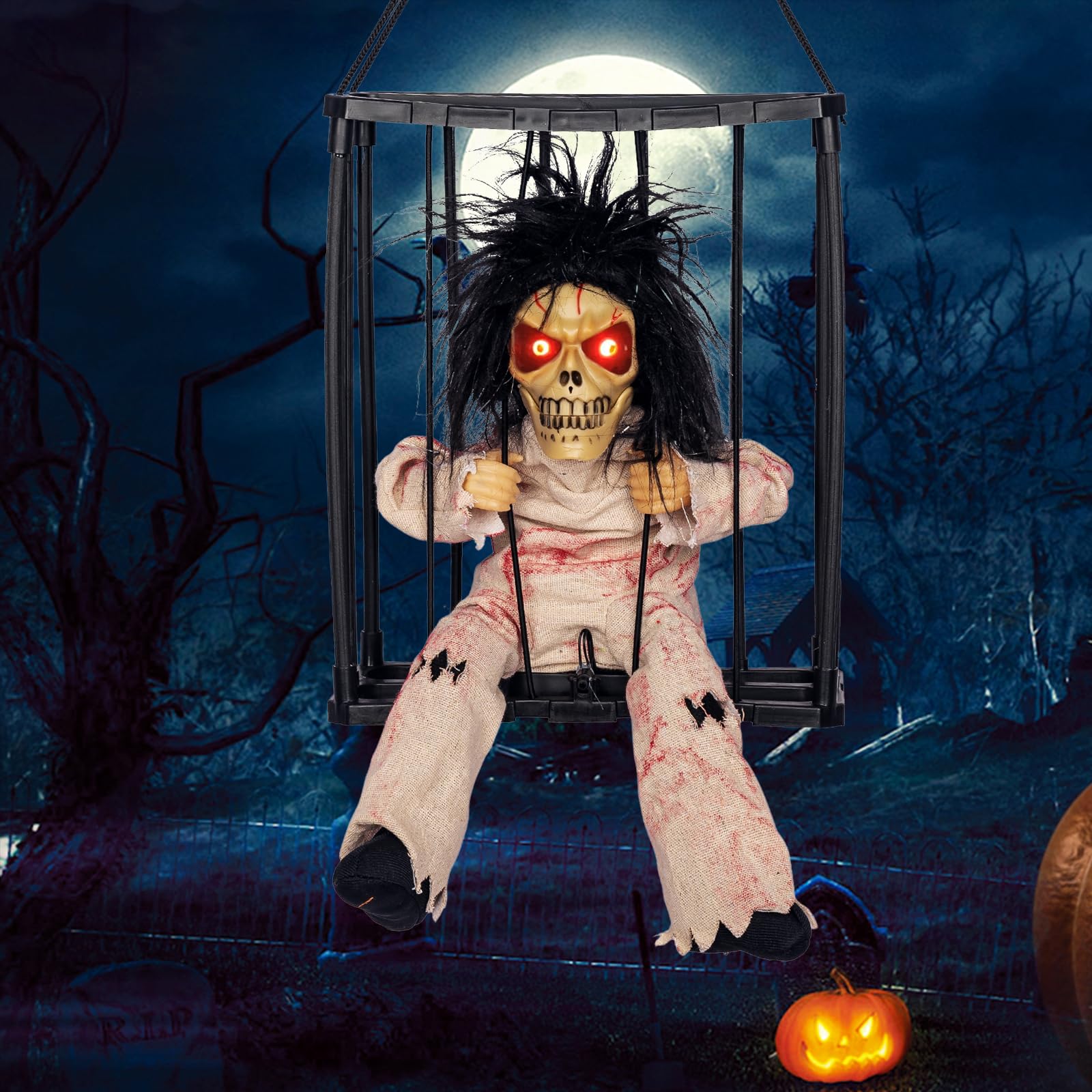 Screaming Halloween Decoration, Skull Ghost Hanging Decor Prop with ...