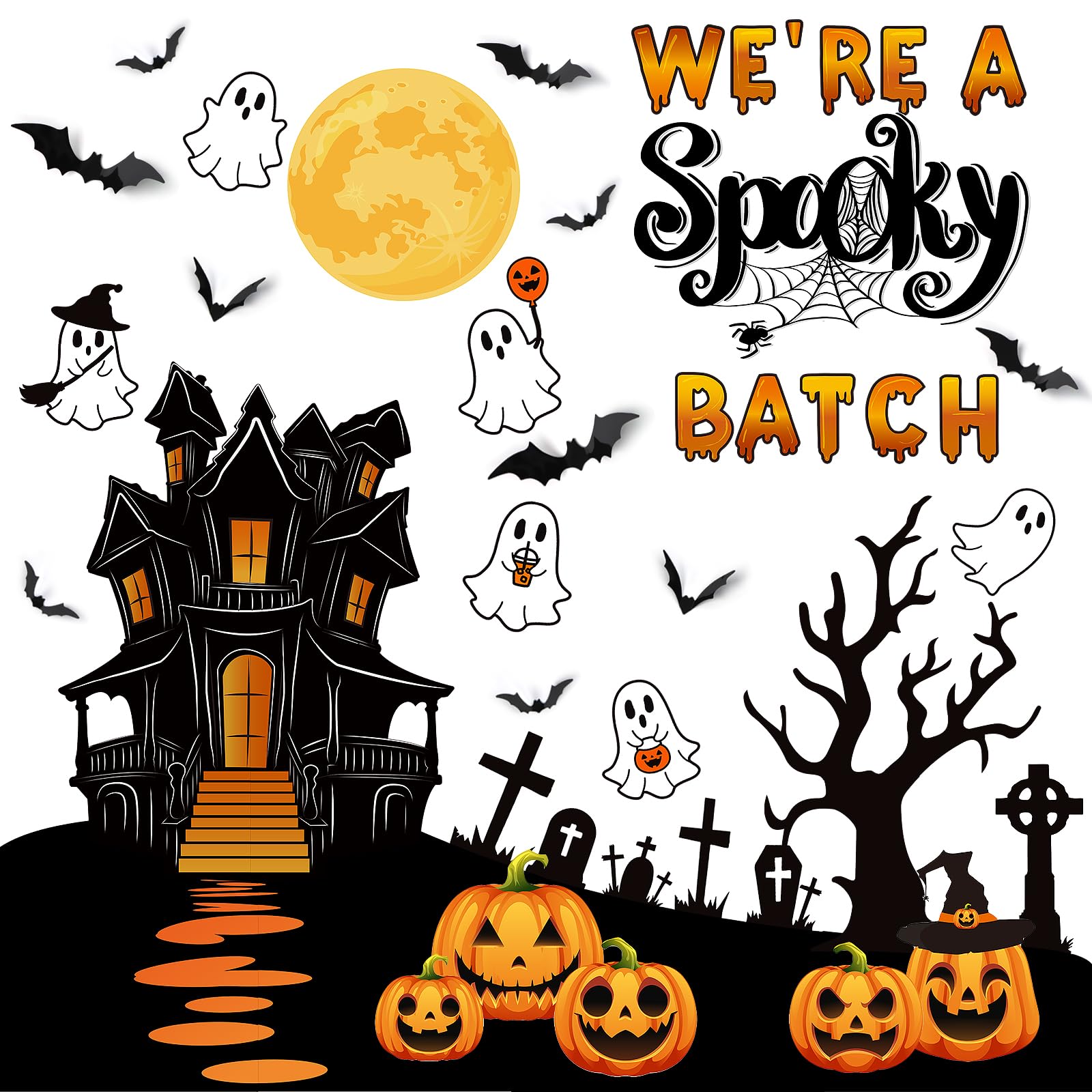 Halloween Bulletin Board Decorations 3D Halloween Bat Scary Castle ...