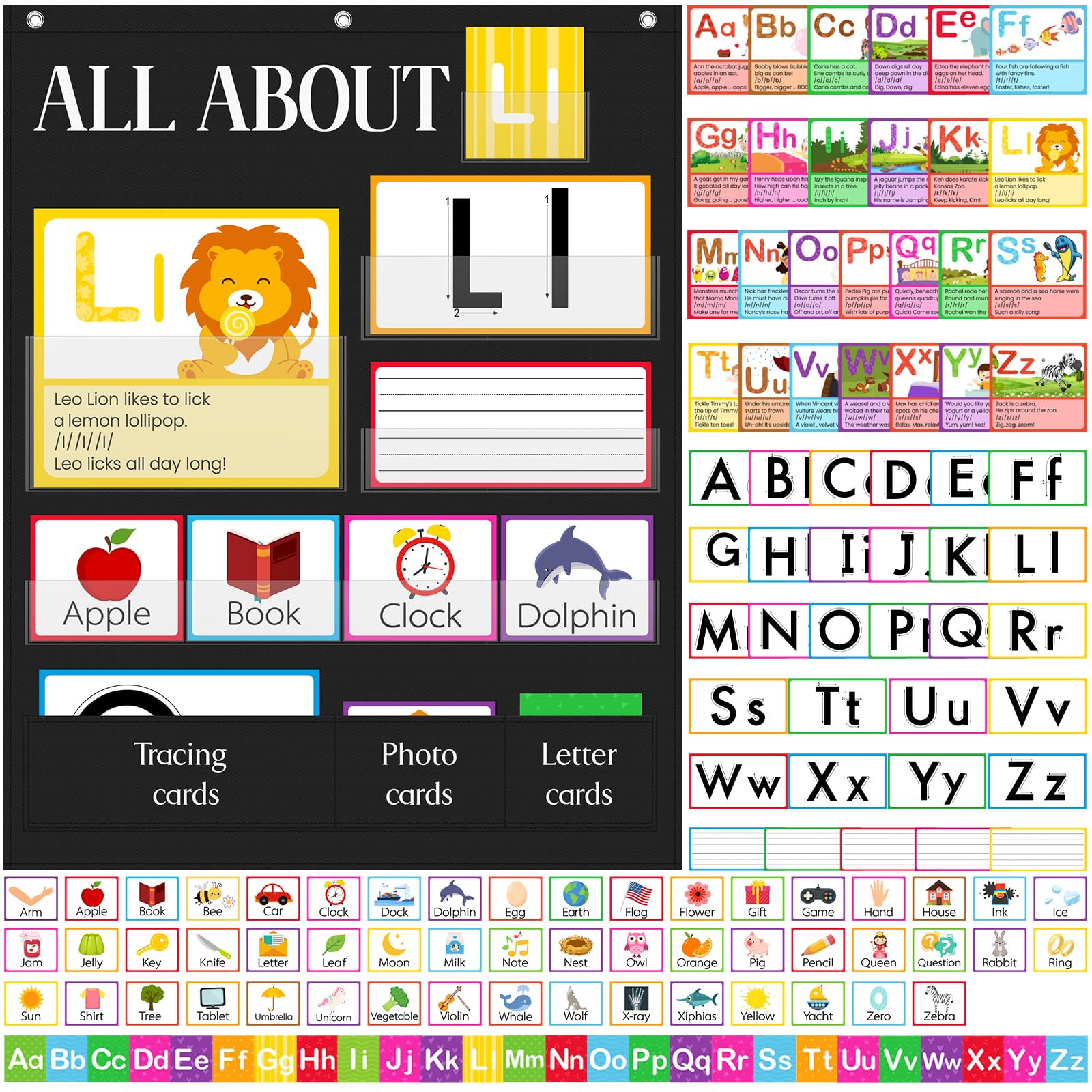 Motiskyy 34" x 27" All About Letters Pocket Chart Alphabet Learning ...