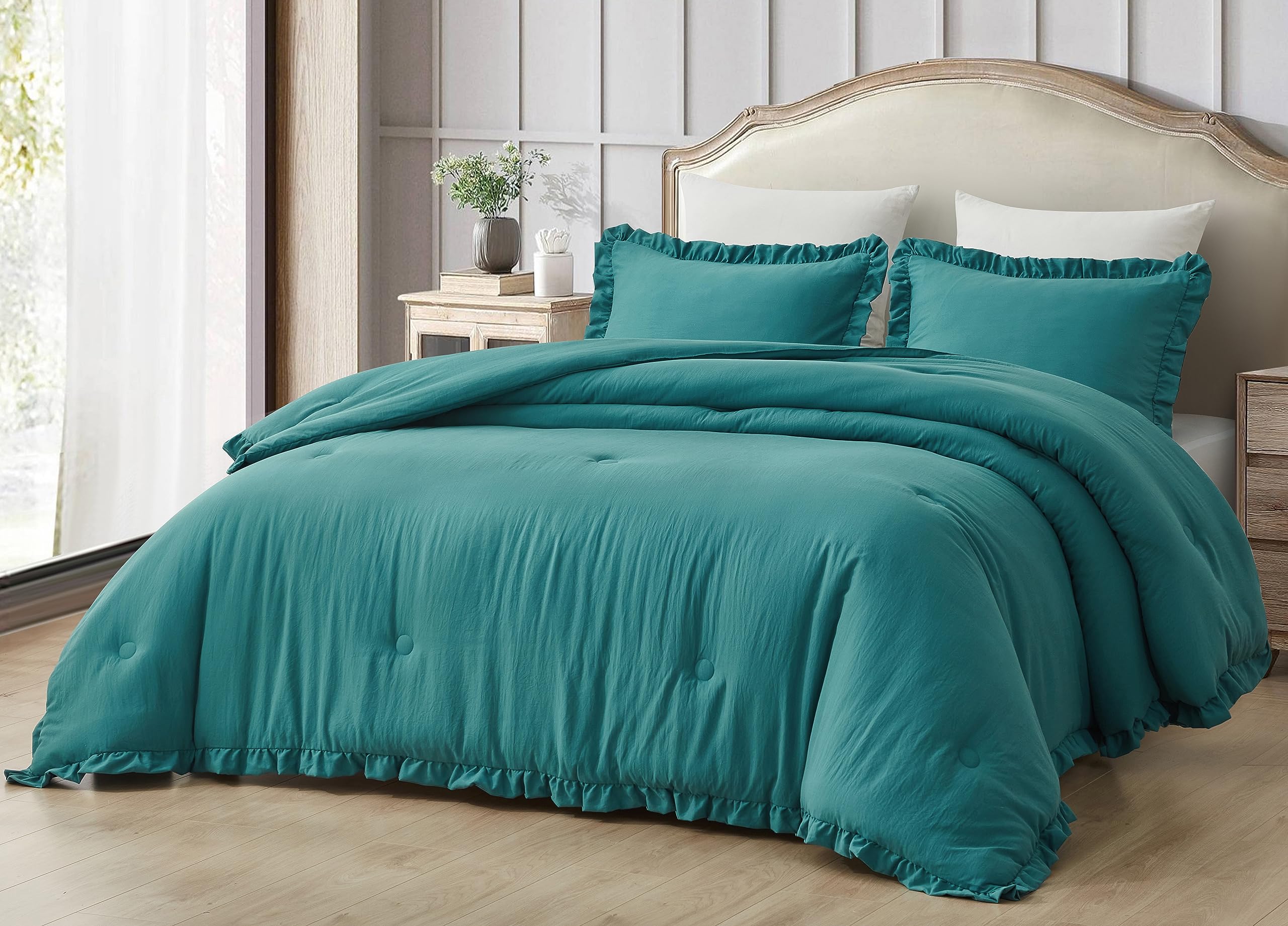 Chezmoi Collection Nora Teal Comforter Set Full Size 3-Piece Fluffy ...