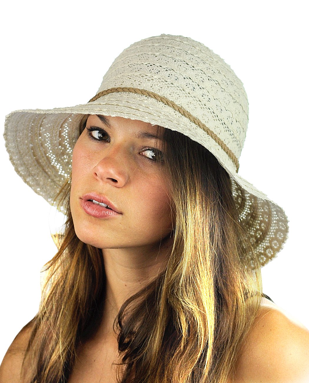 NYFASHION101 Open Knit Brown Braided Trim Vented Cotton Beach Sun Hat ...