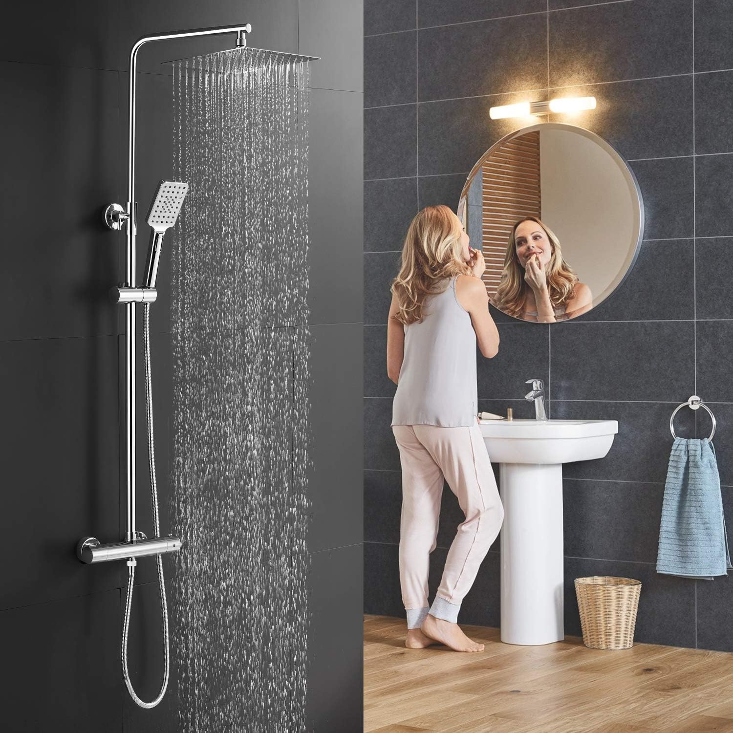 BONADE Duschsystem mit Thermostat Regendusche Chrom Duscharmatur ...