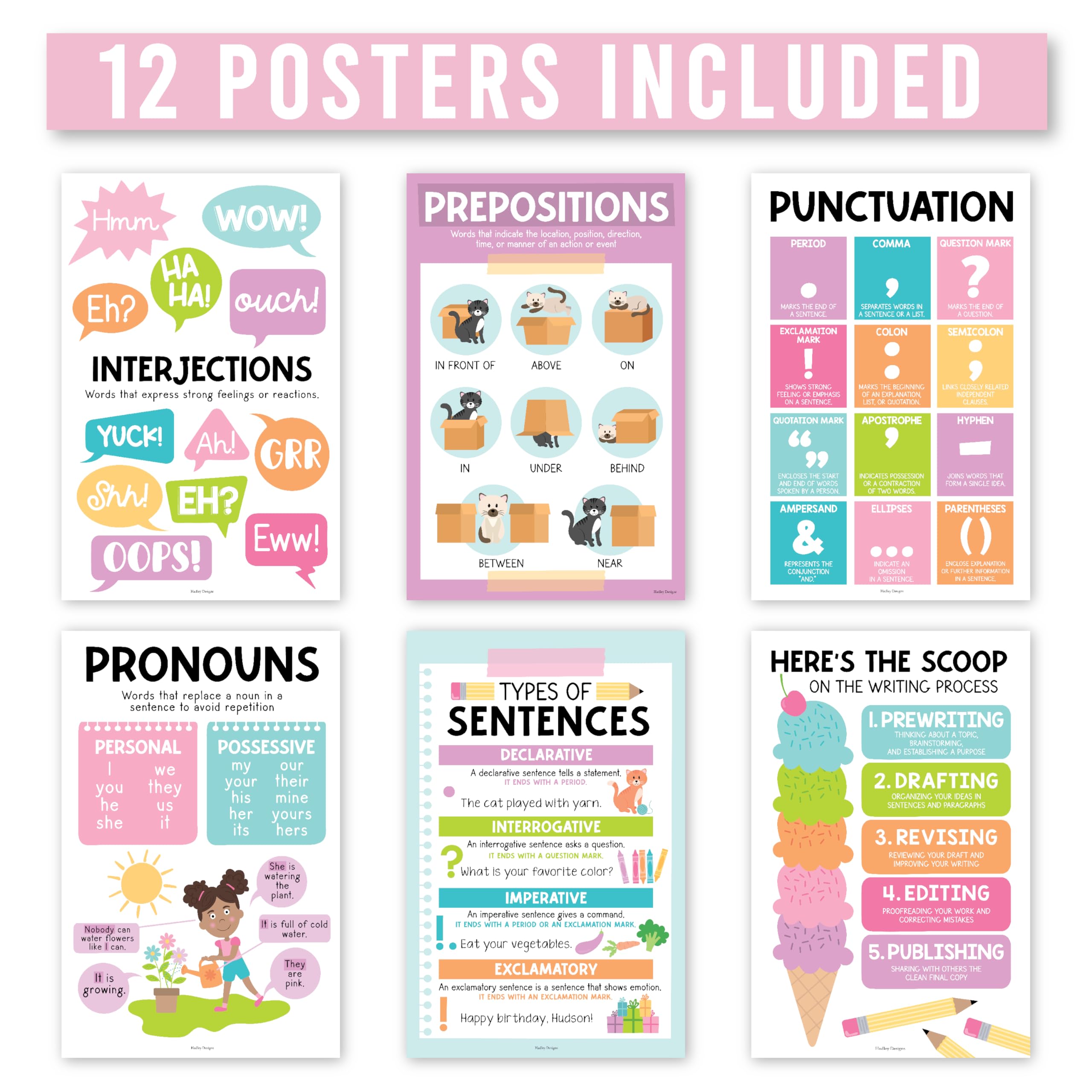 Mua Hadley Designs Parts Of Speech Posters For Classroom - 12 Grammar ...