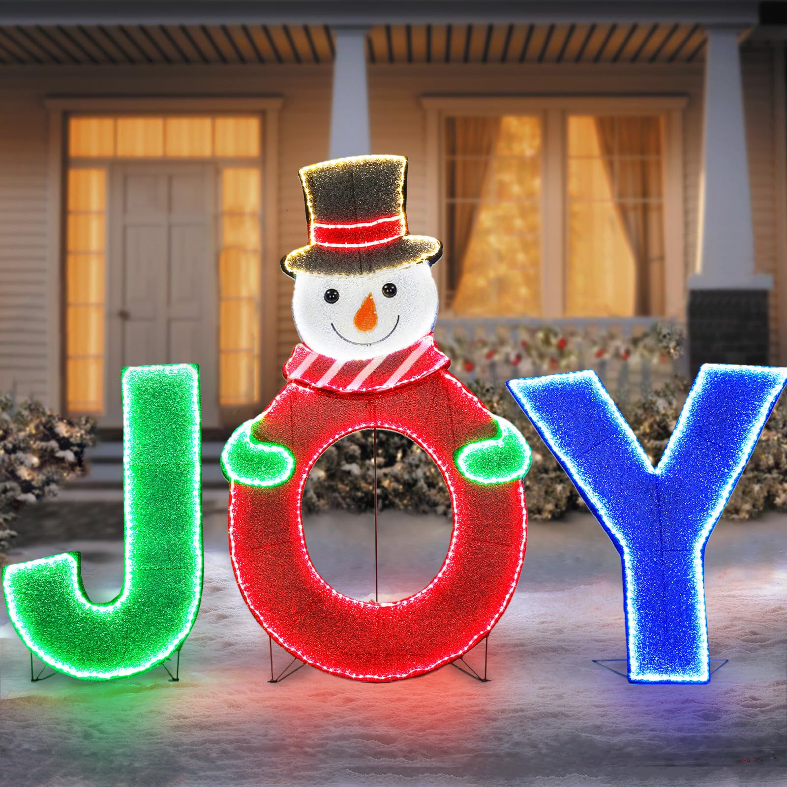 48'' Joy Snowman Lighted-Up Sign, Large Joy Christmas Yard Garden ...