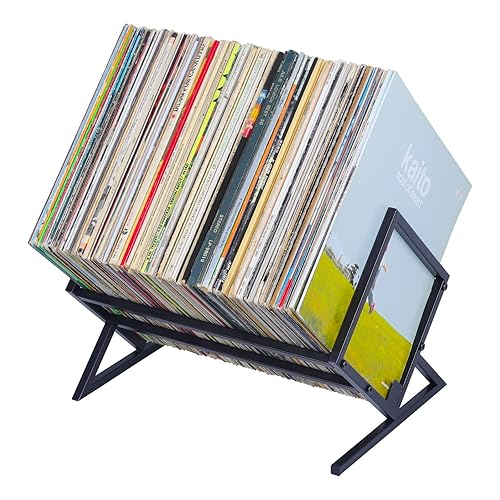 JORDFY Vinyl Record Holder, Metal Vinyl Record Storage with Side ...