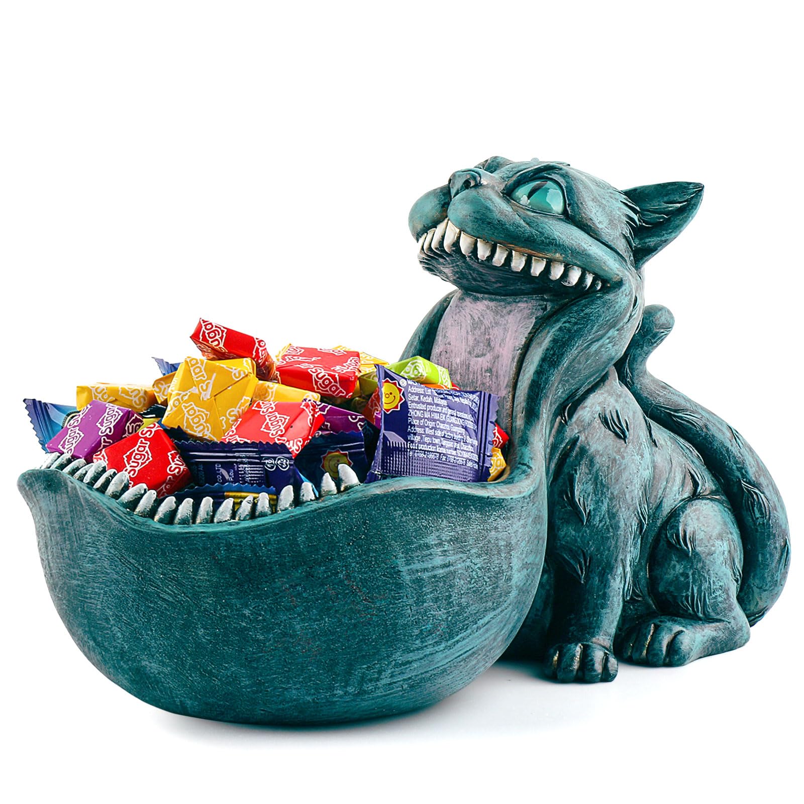 ehuoyan Halloween Candy Bowl Cheshire Cat Statue Candy Dish for Office ...
