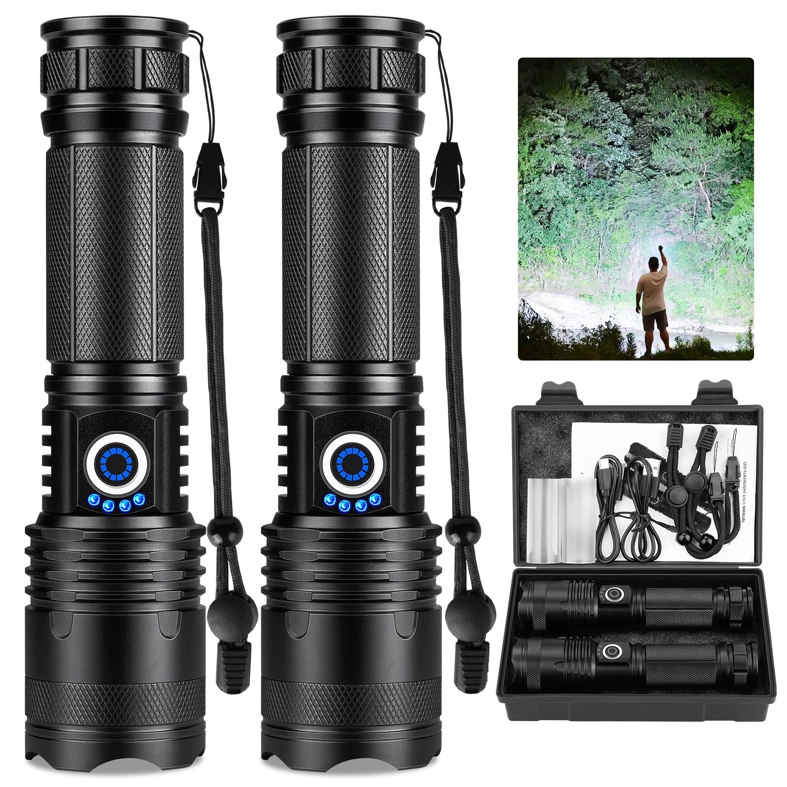Rechargeable Flashlights 990,000 High Lumens 2 Pack, Led Super Bright Flashlight with 5 Modes ...