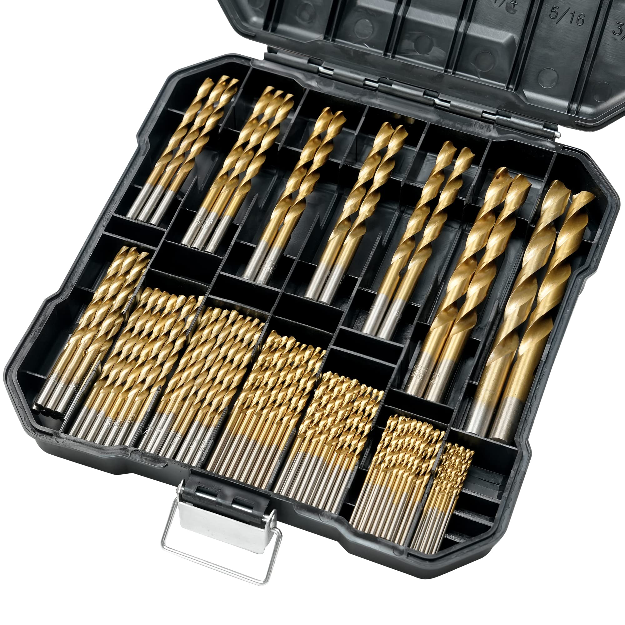 GMTOOLS 99 Pcs Drill Bit Set, 135° Tip Titanium Coated High Speed Steel ...