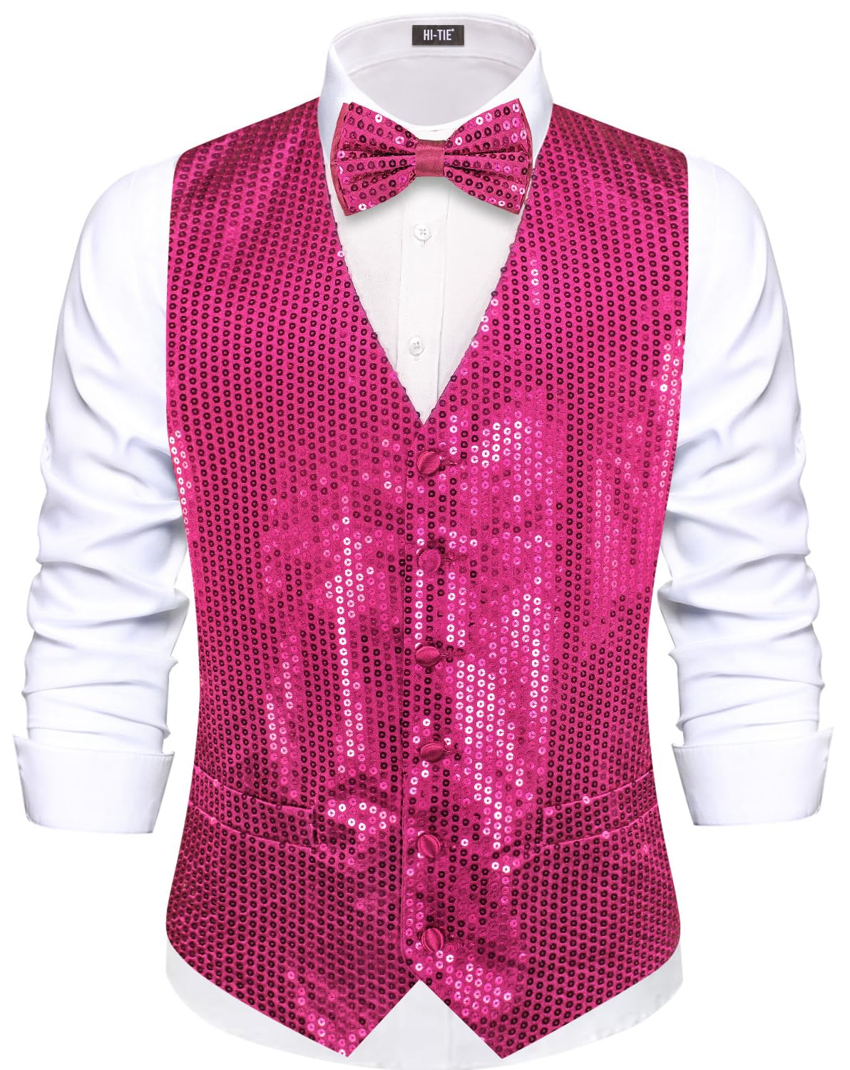 Hi-Tie Men Shiny Sequin Vest Bowtie Set Suit Vest for Men Dinner Party ...