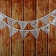Amazon.com: LOVENJOY White Floral Lace Pennant Banner, Fabric Triangle ...