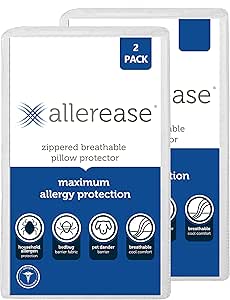Amazon.com: AllerEase Maximum Allergy Pillow Protector, Standard/Queen - 2 Pack : Home & Kitchen