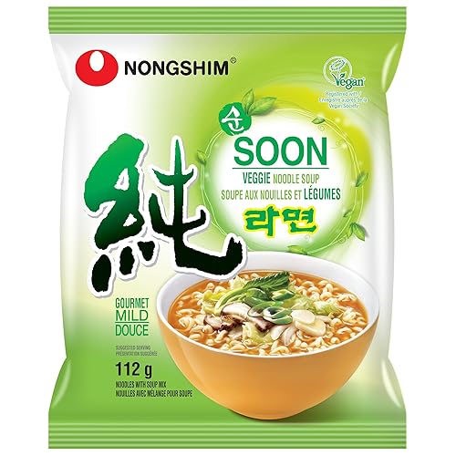 Nongshim Gourmet Soon Veggie Ramyun Vegan 4 pack, Mild Spicy, Dried ...