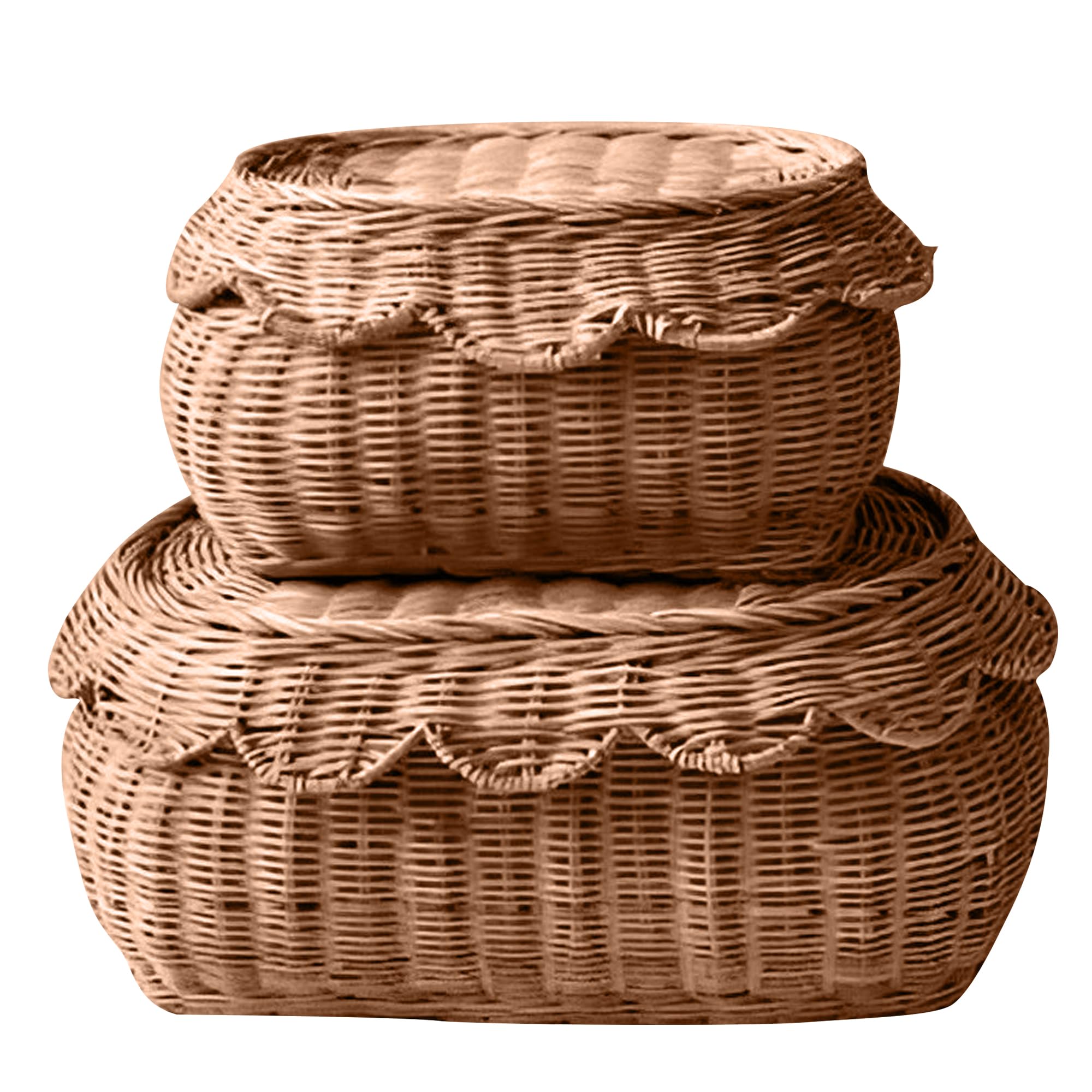 Small Basket Set of 2, Hand Woven Scallop Rattan Baskets - Storage ...
