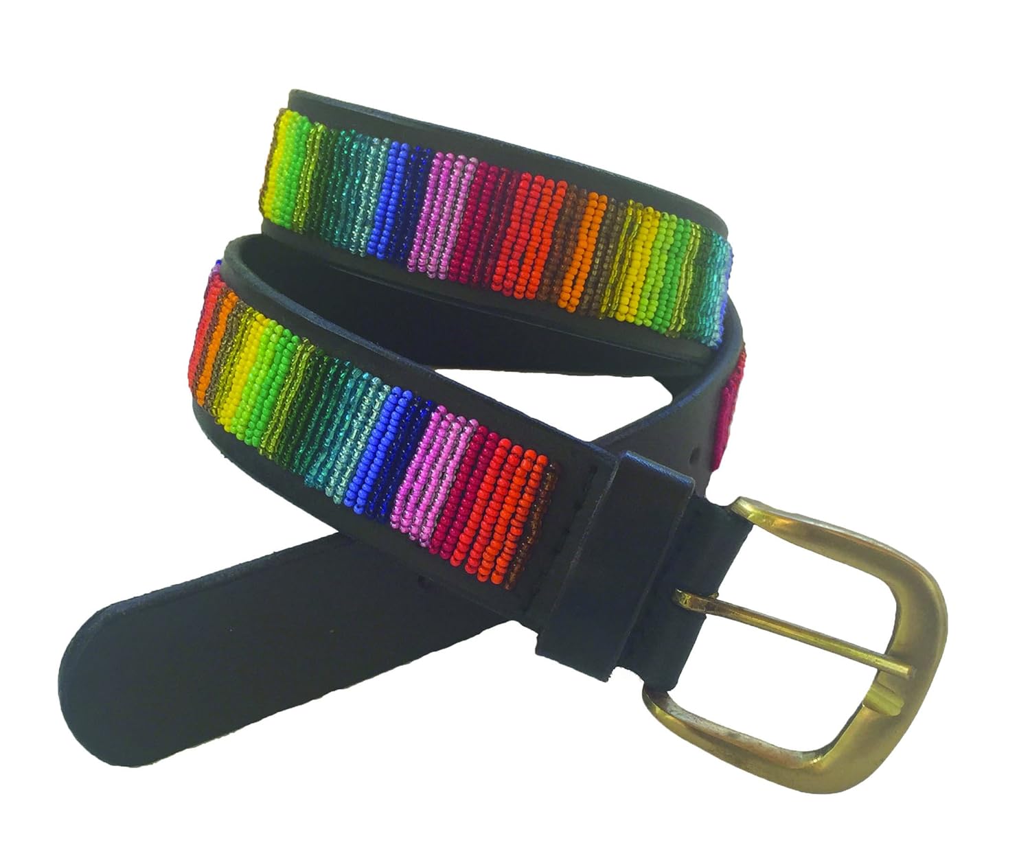 Kisiki Rainbow Beaded Leather Belt Handmade in Kenya: Amazon.co.uk ...