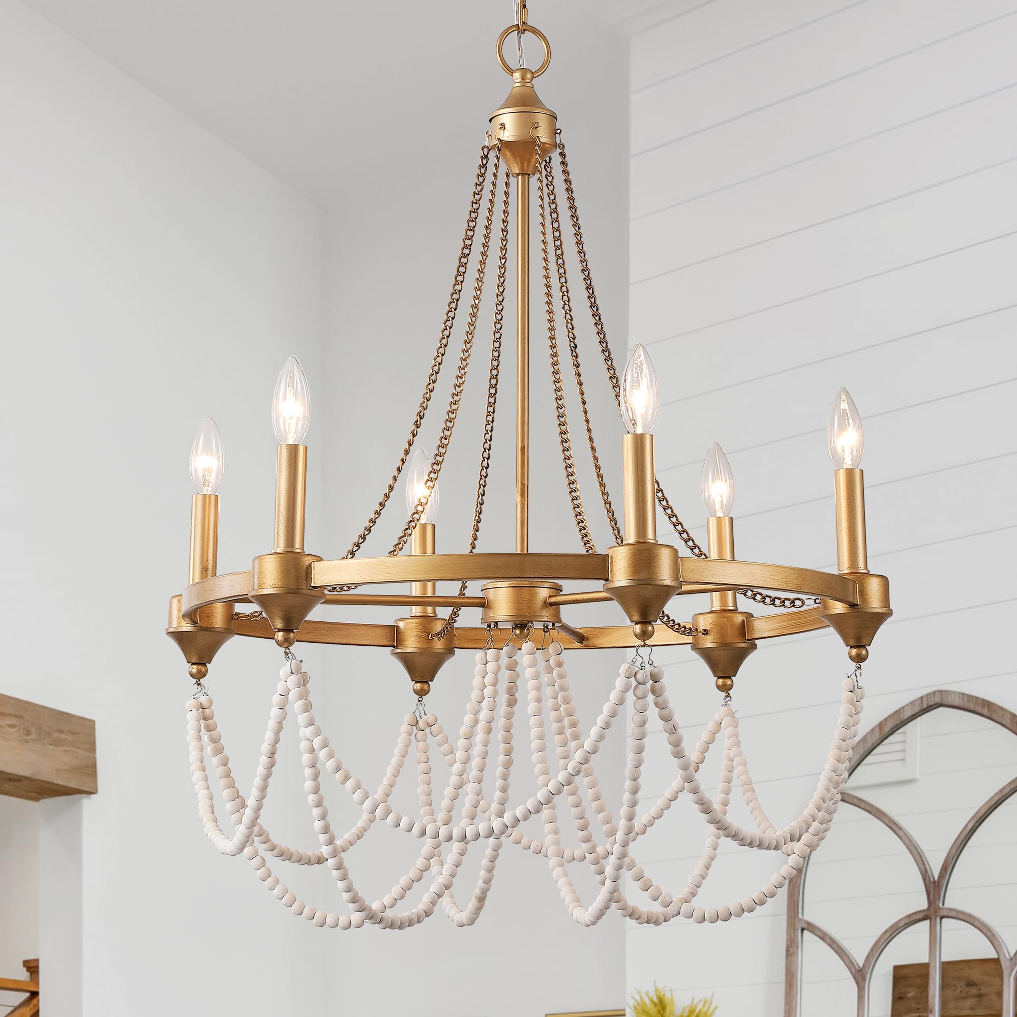 OSAIRUOS Boho Beaded Chandelier Farmhouse Rustic Candle Style Hanging ...