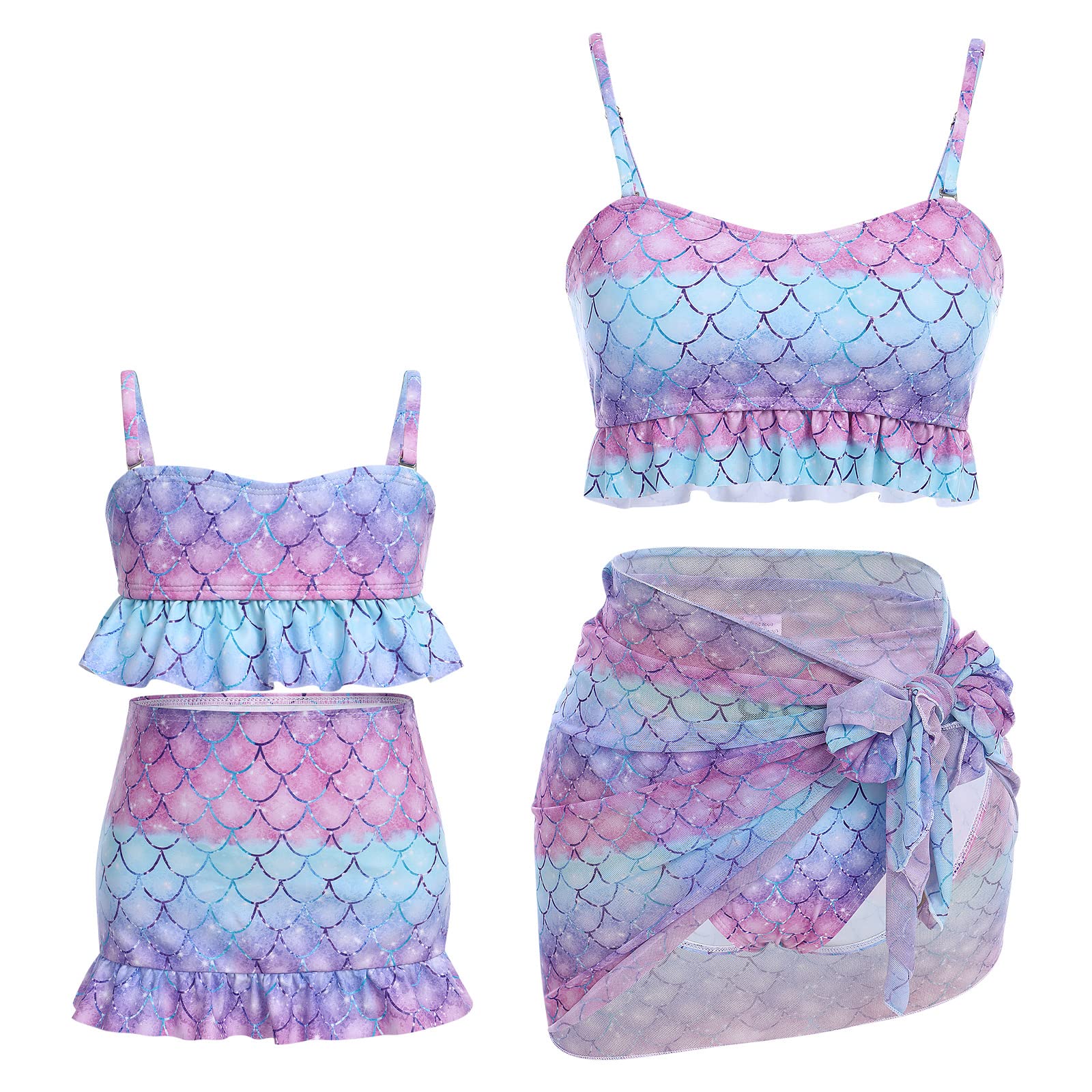 Mommy and Me Swimsuit Bright Color Cute Prints Ruffle Tankini Family ...