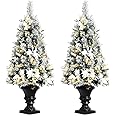 Amazon.com: Goplus 4ft Flocked White Christmas Tree for Entrances, 2 Pack Pre-lit Artificial ...