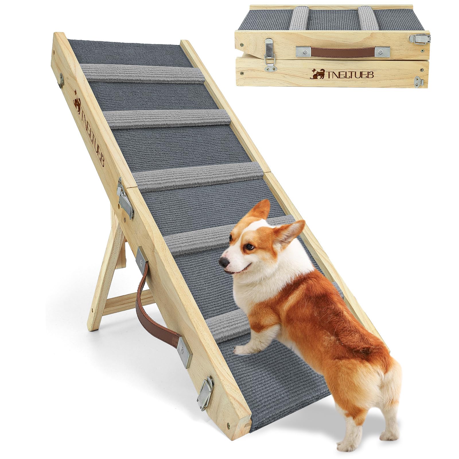 TNELTUEB Dog Ramp Adjustable, Folding Wooden Portable Pet Ramp,32.68 ...