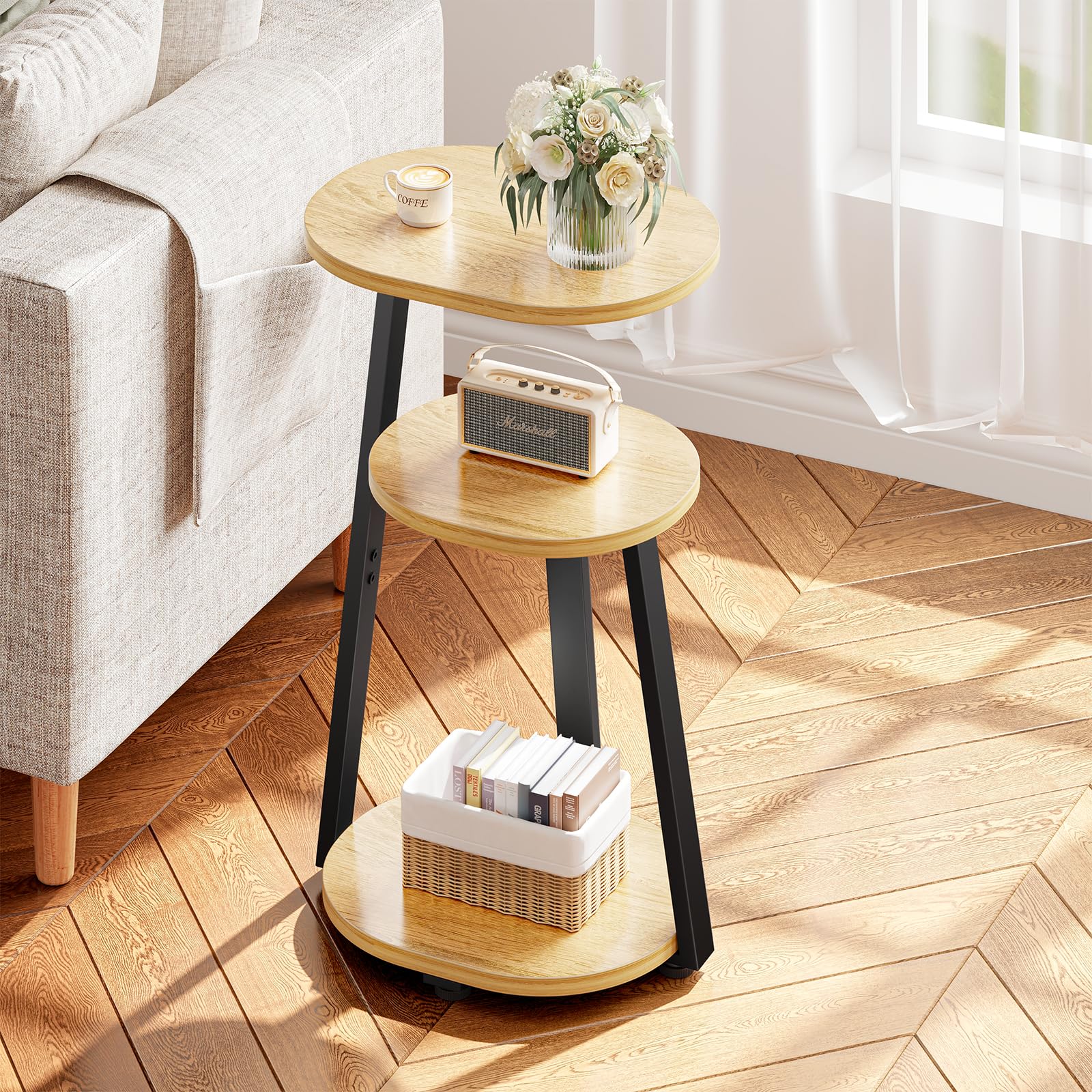 Kalrin Side Table, Small End Table with Metal Frame, 3-Tier Bedside ...