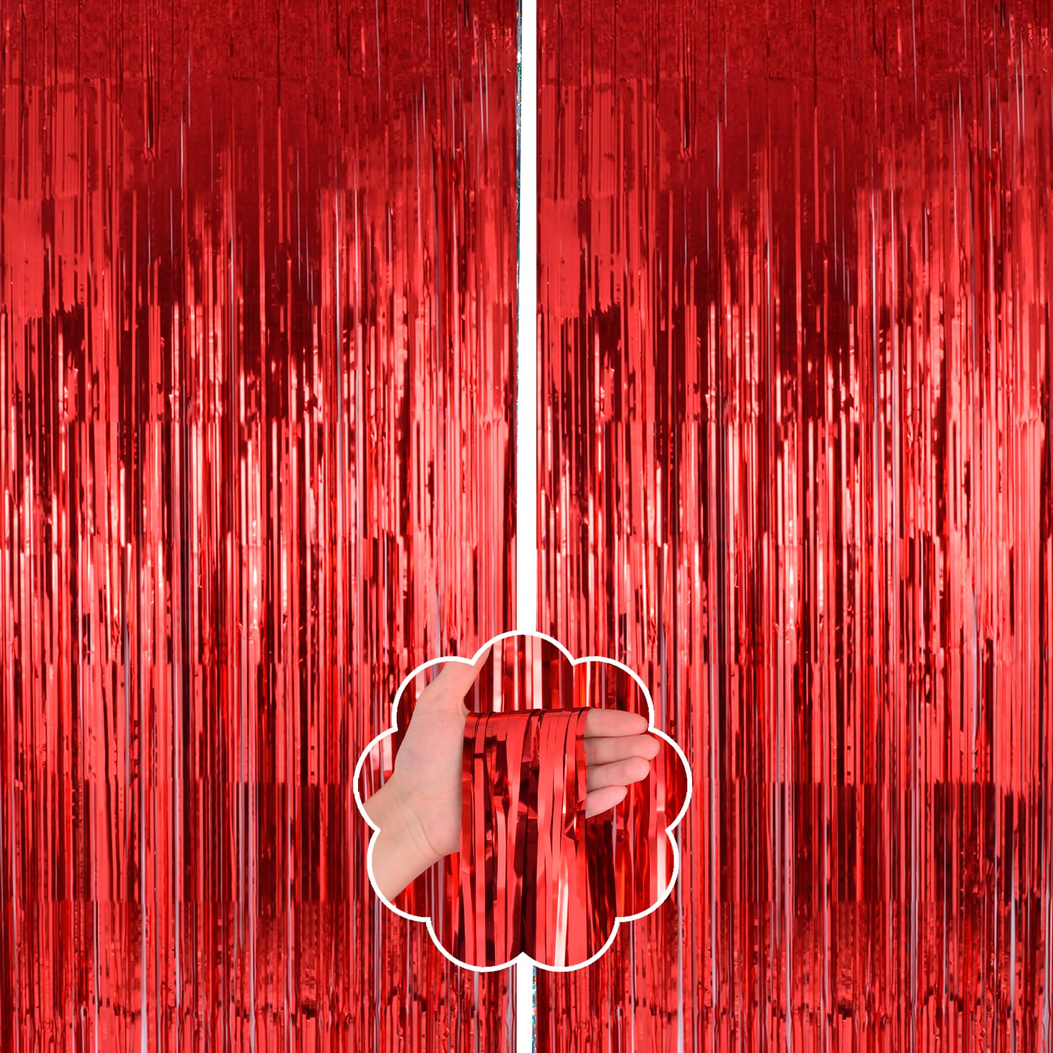ORG Red Foil Fringe Backdrop Curtains,2 Pack 3.3ftx8.2ft Tinsel ...