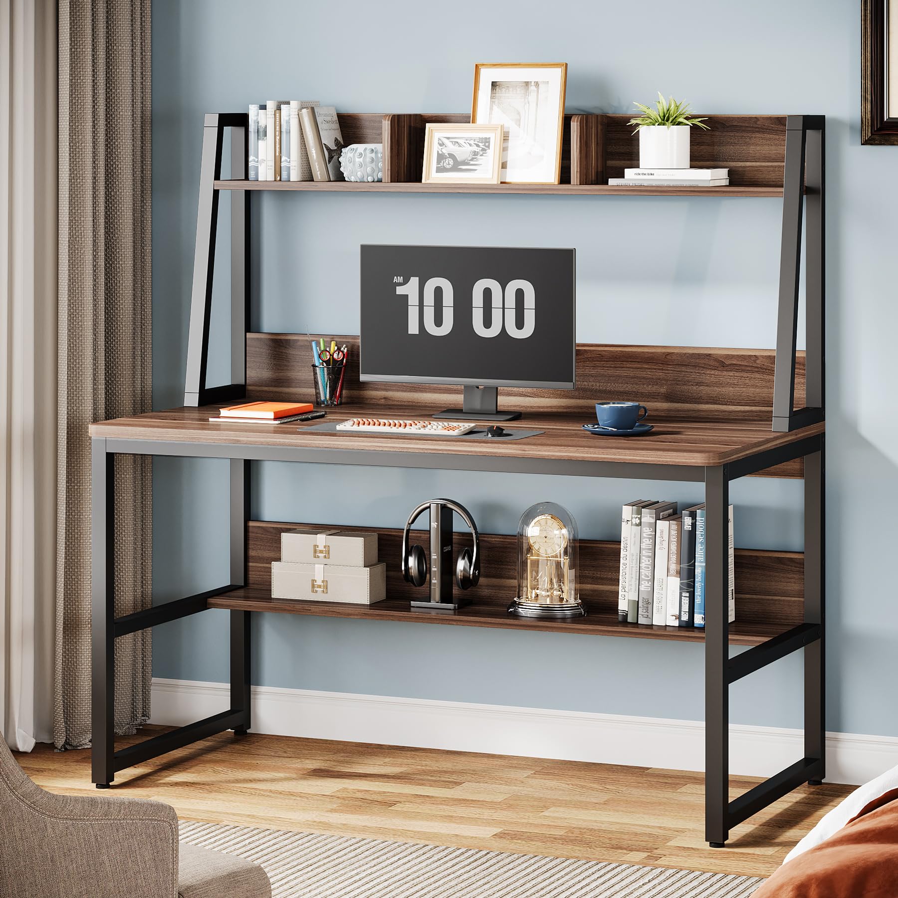 Tribesigns Computer Desk with Hutch, 47 inches Home Office Desk with ...