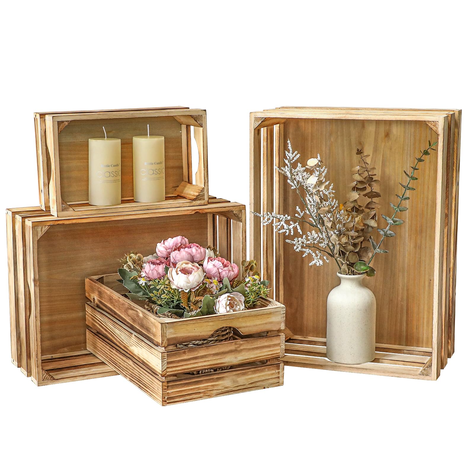 JUMBO HUMBLE Large Torched Wood Storage Crates Decorative, Set of 4 ...