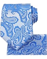 Paul Malone Krawatten Set 100% Seide blau paisley Hochzeitskrawatte mit ...