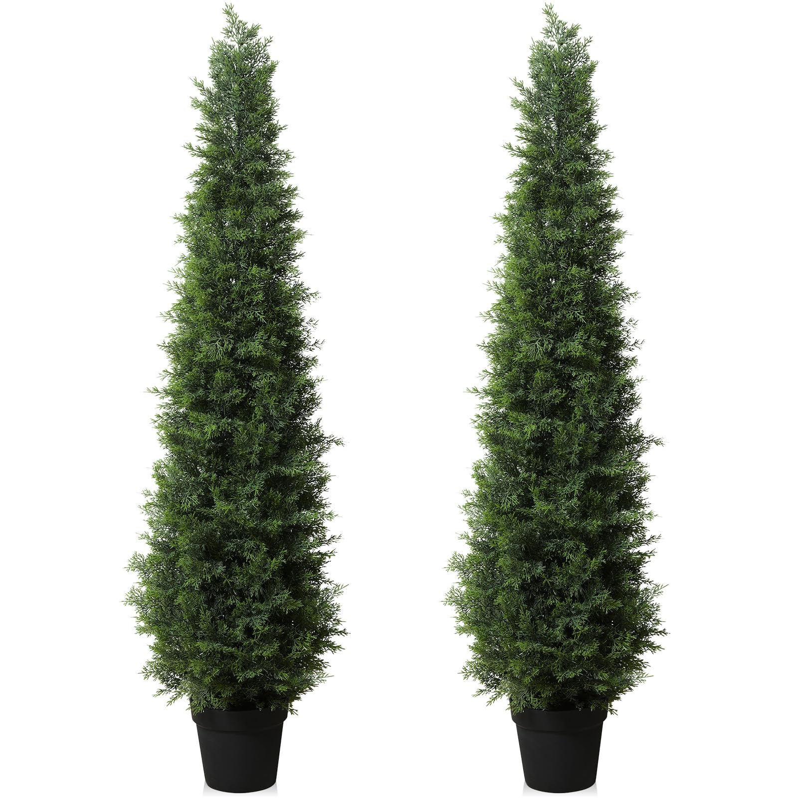 LOMANTO Outdoor Artificial Topiary Cedar Tree 2Pack Fake Tree 5Ft UV ...