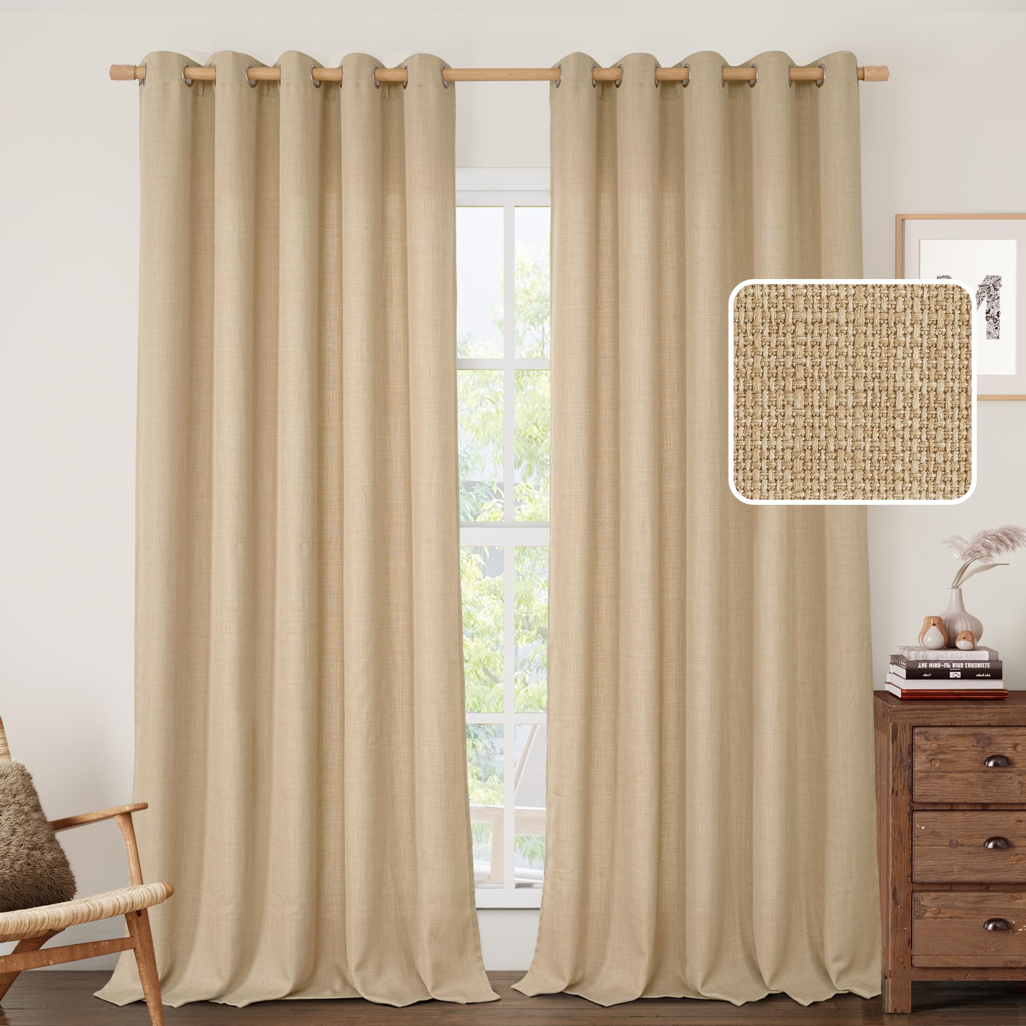 LAMIT 60 Inch Wide Linen Curtains for Bedroom, 84 Inch Faux Linen ...