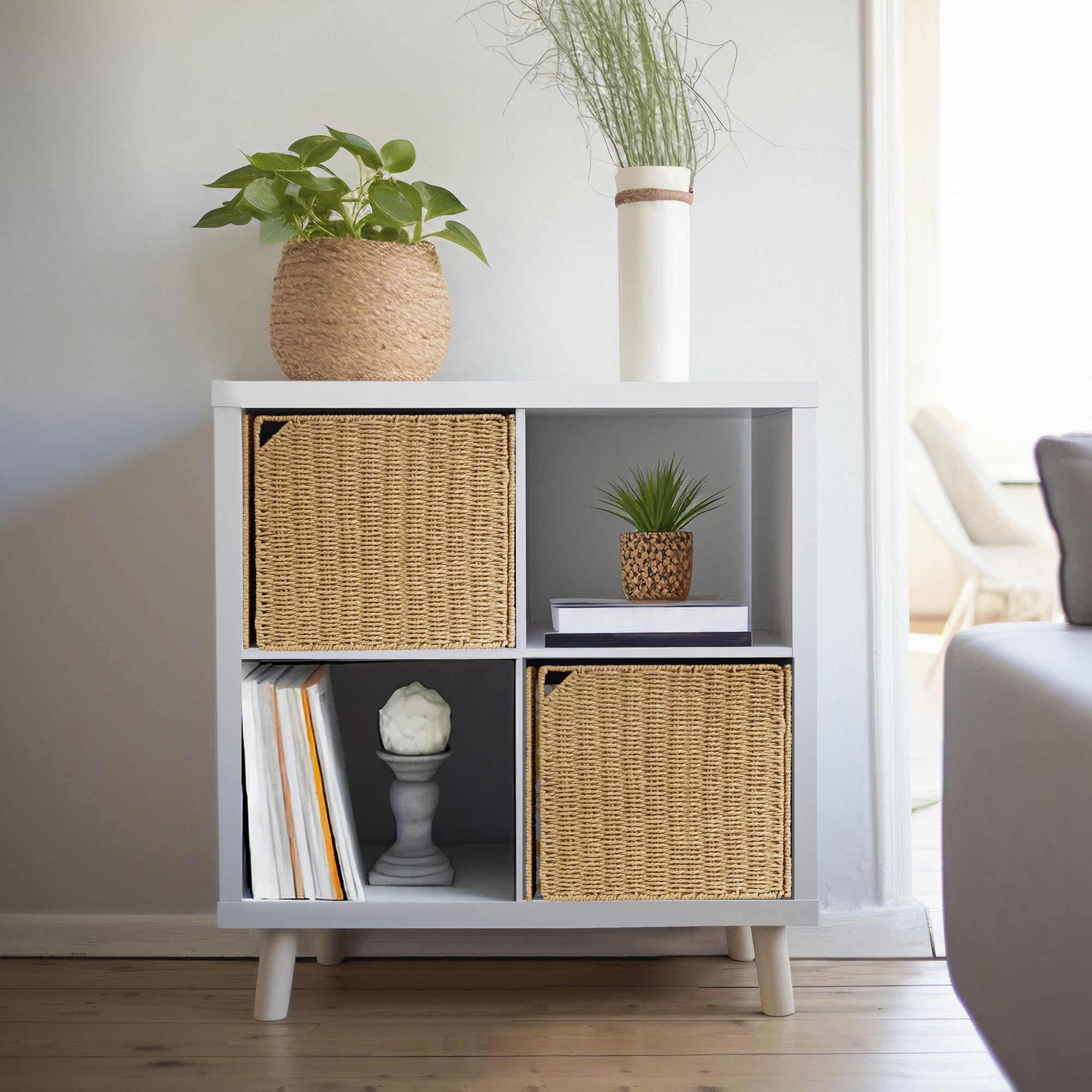 AELS 11" Handwoven Natural Fibre Doors for Cube Storage Shelf, Set of 2 ...