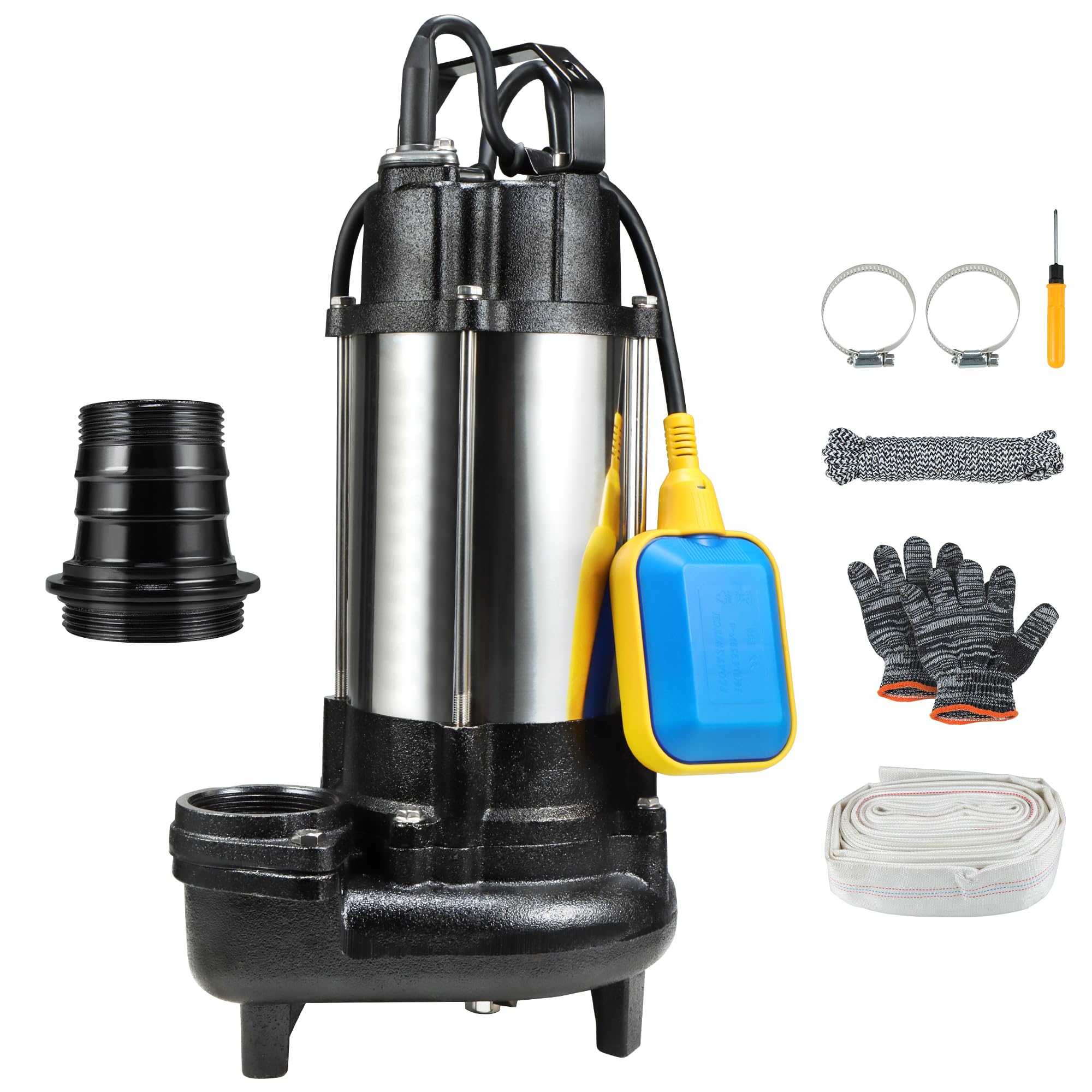 Sewage Grinder Pump, 1HP Submersible Sump Pump, 110V 6400GPH Cast Iron ...