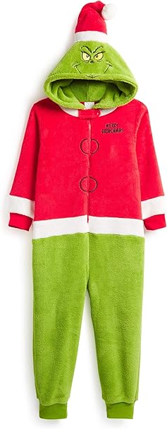 Official The Grinch Onesie Hooded Robe Xmas Pyjamas Sleepsuit Boys ...