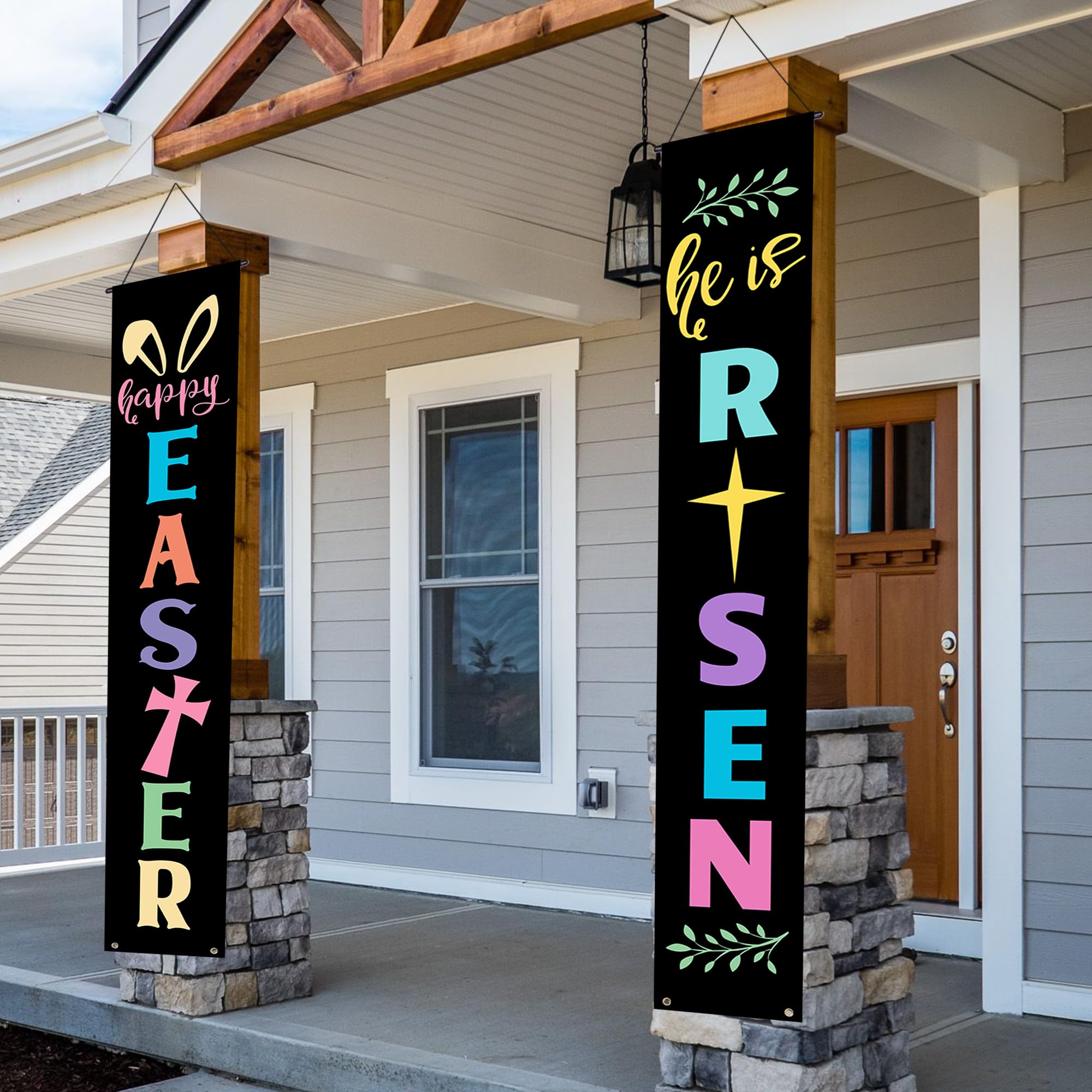 Happy Easter He Is Risen Porch Sign Banner - Easter Party Hanging ...