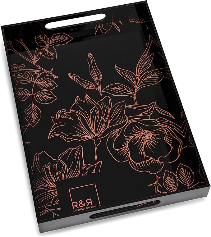 Amazon.com | Black Acrylic Tray with Handles - 17" x 12". Black Serving ...