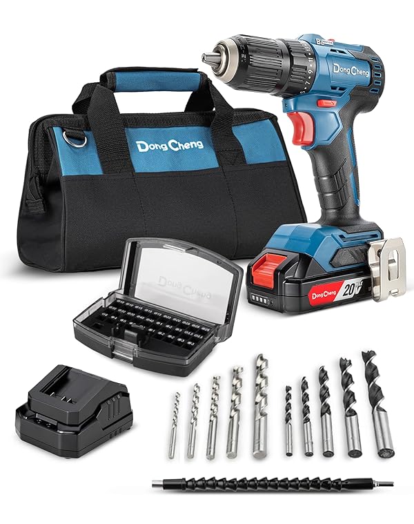 DongCheng 20V Max Power Drill Driver 1/2” Keyless Chuck Cordless Drill ...