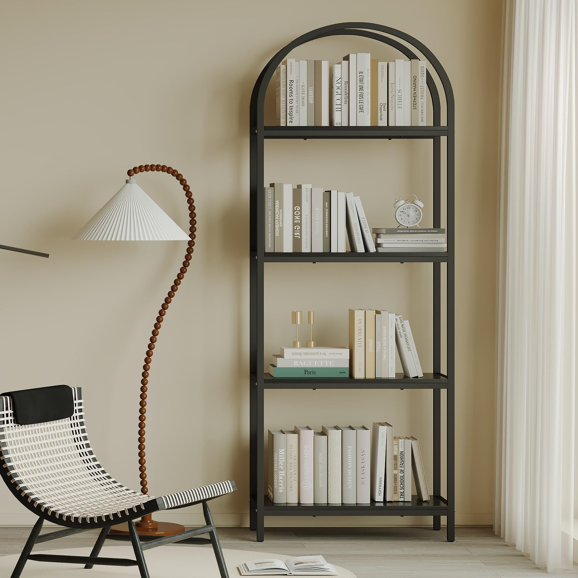 Kogven Bookshelf Arched Bookcase, Industrial Curved Metal Book Shelves ...