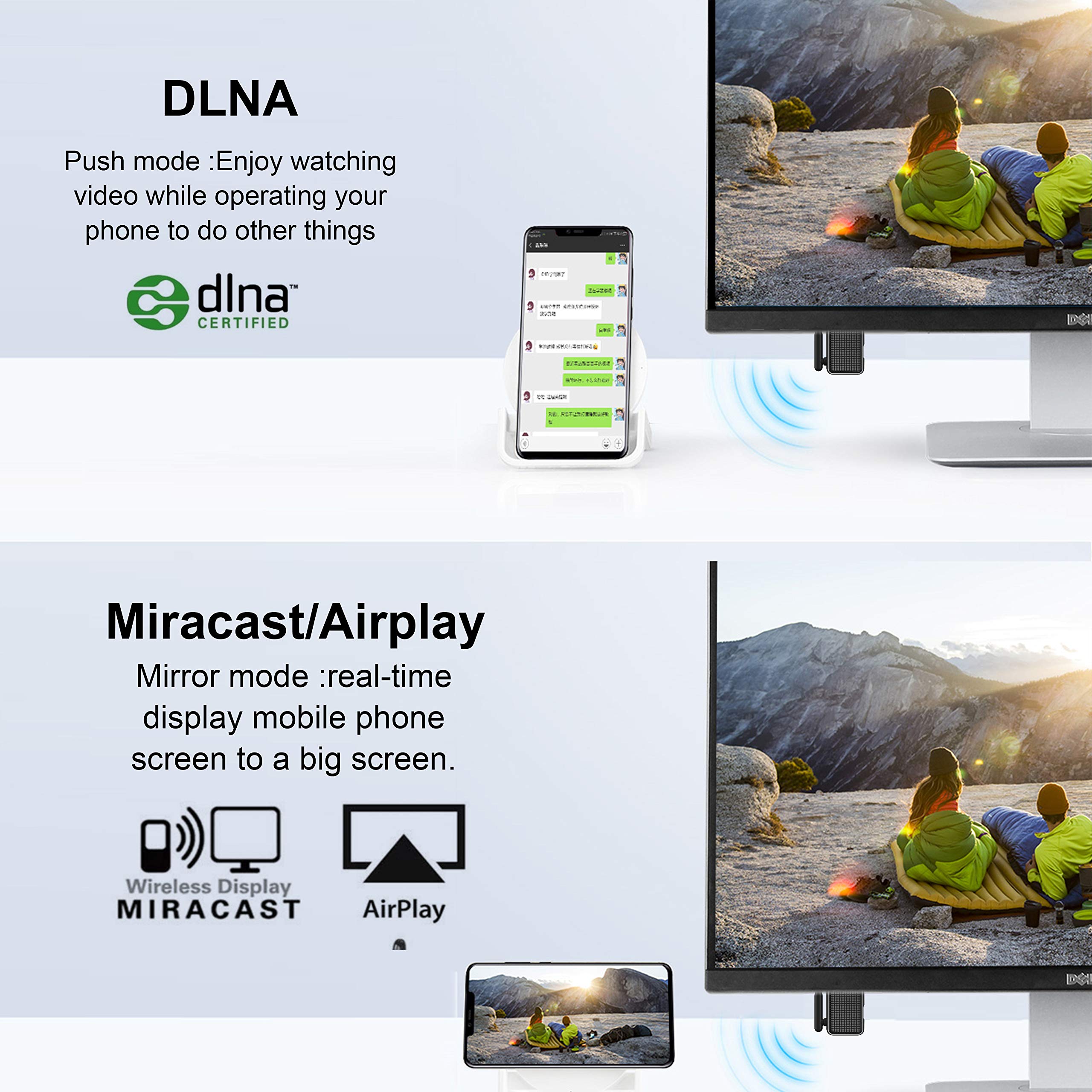 VCAST Display Dongle 2 in 1 Support Wireless and Wired, Compatible with ...