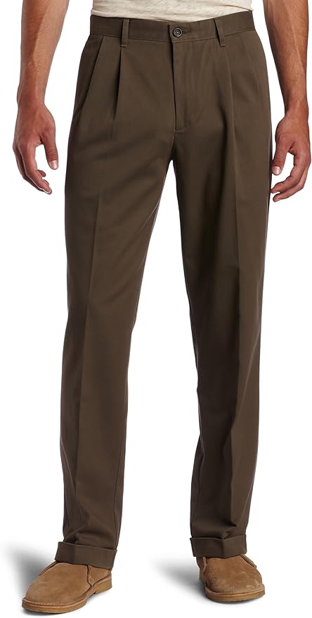 Dockers Men's Stain Defender Khaki D3 Classic Fit Pleated Cuffed Pant ...