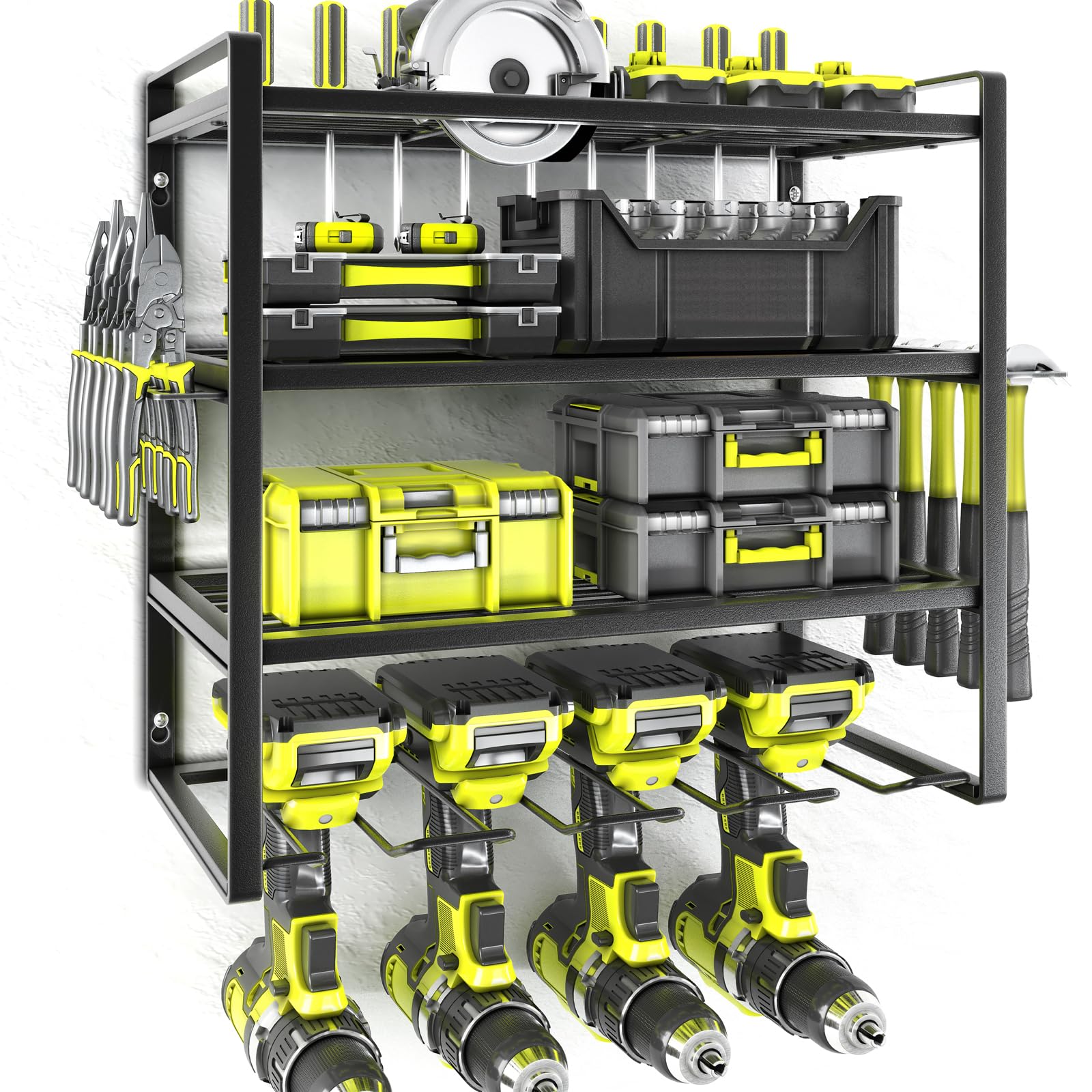 KAFAHOM Power Tool Organizer,4 Layer Drill Holders Wall Mount,Heavy ...