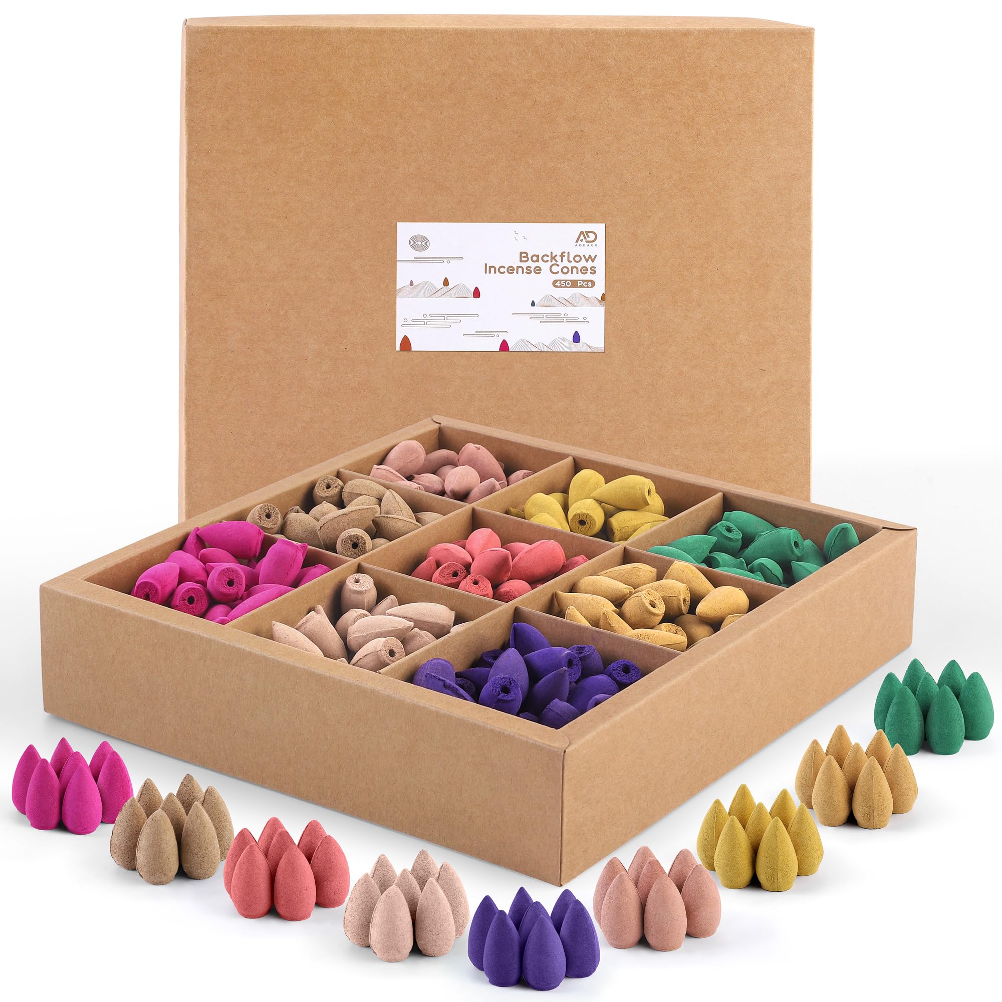 Aodaer 450 Colorful Natural Scents Waterfall Incense Cones for Backflow ...
