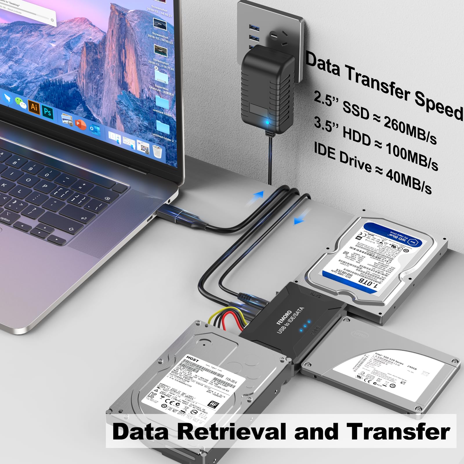 Mua FEMORO Hard Drive Reader IDE SATA to USB 3.0 + USB C Adapter, 3in1 ...