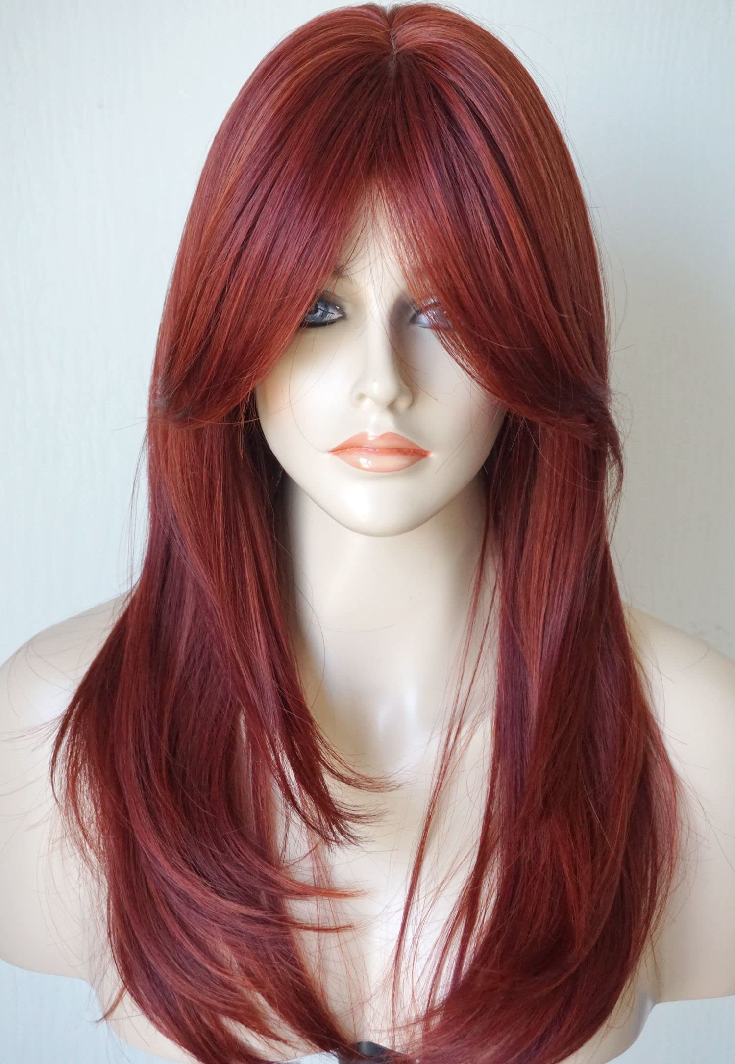 Long Layered Shoulder Length copper red wig Synthetic Hair Fiber Red ...