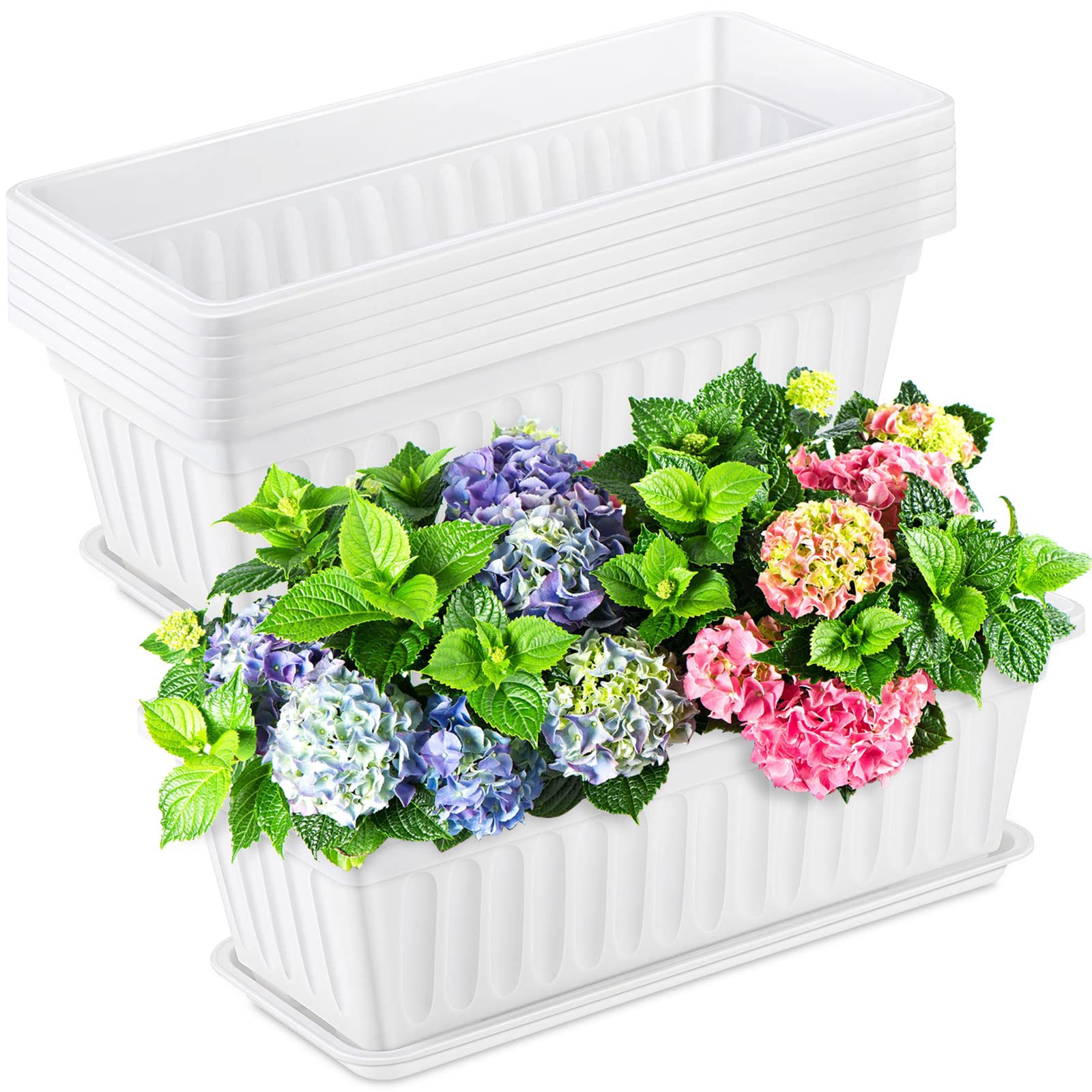 18 Pack Window Planter Box 17 Inches White Plastic Rectangle Vegetable ...