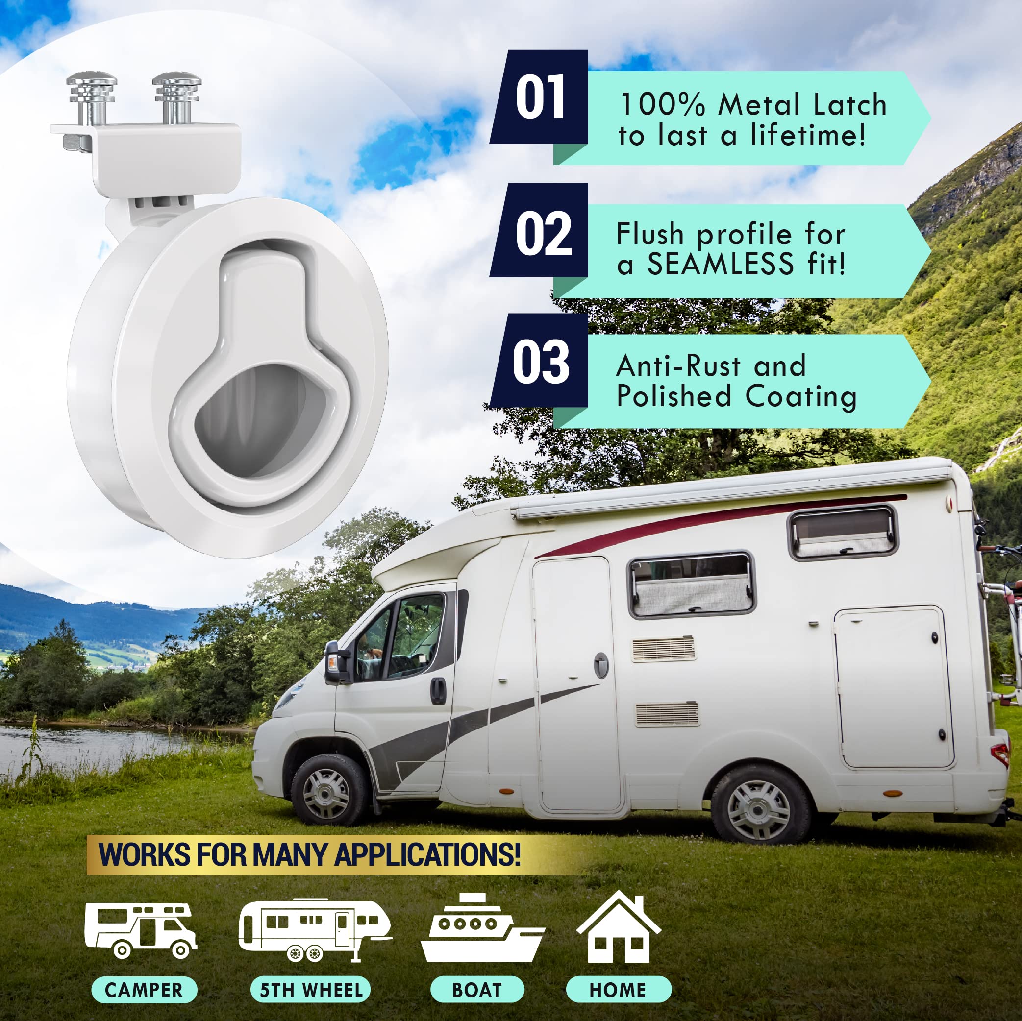 LATCH.IT RV Flush Latch Lock | 2 Pack White Flush Slam Latch | Flush ...