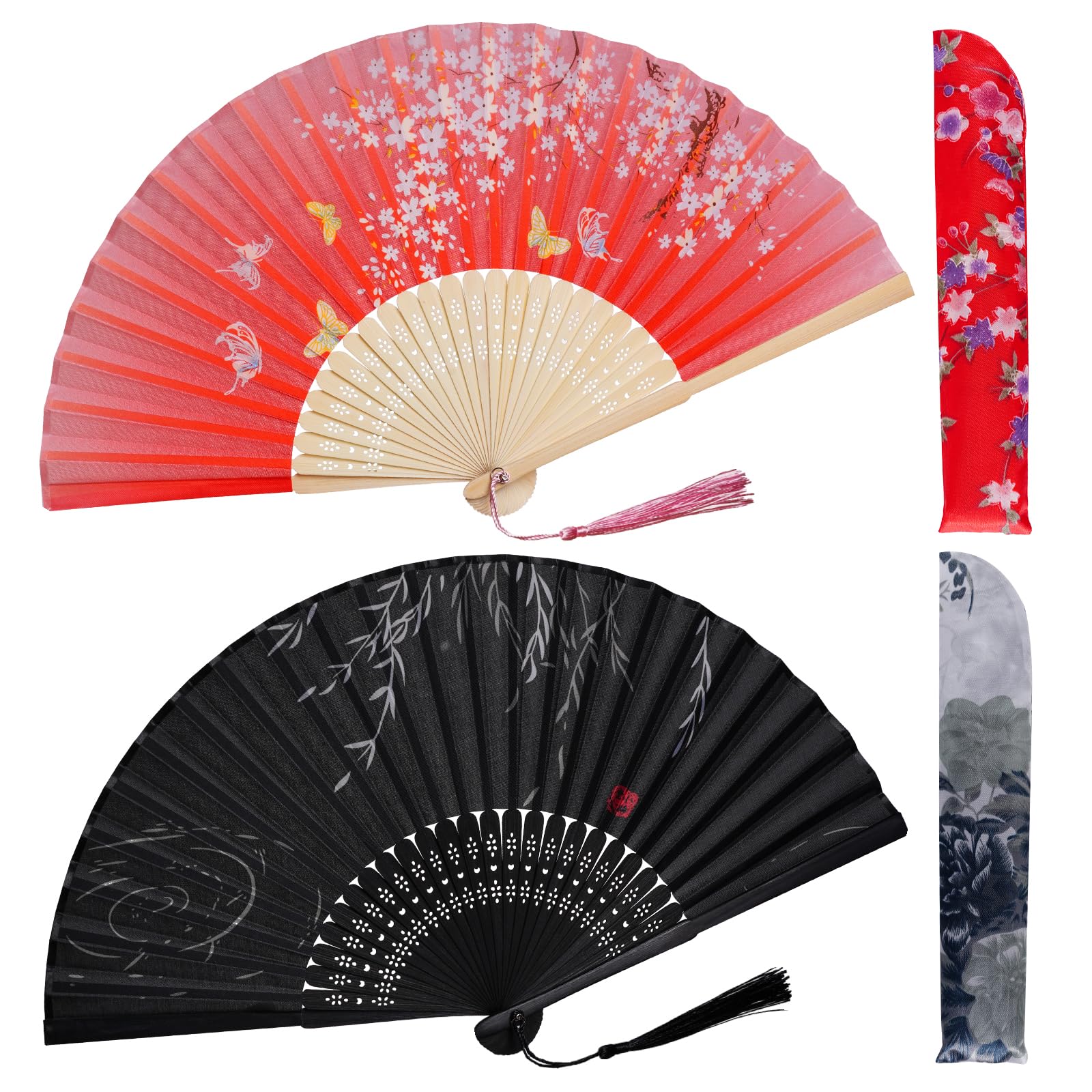 Jmkcoz Handheld Folding Fans Floral Hand Held Fans Silk Bamboo Fans ...