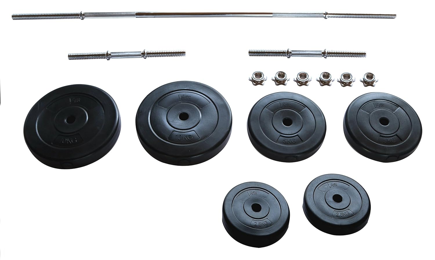 Fitness V-fit 50kg Barbell & Dumbbell Weights Set Strength Training ...